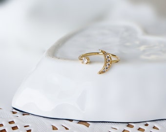 18K Gold Filled Dainty Star Moon Ring,gold Star Moon Ring,cz Micro Pave Celestial Ring ...