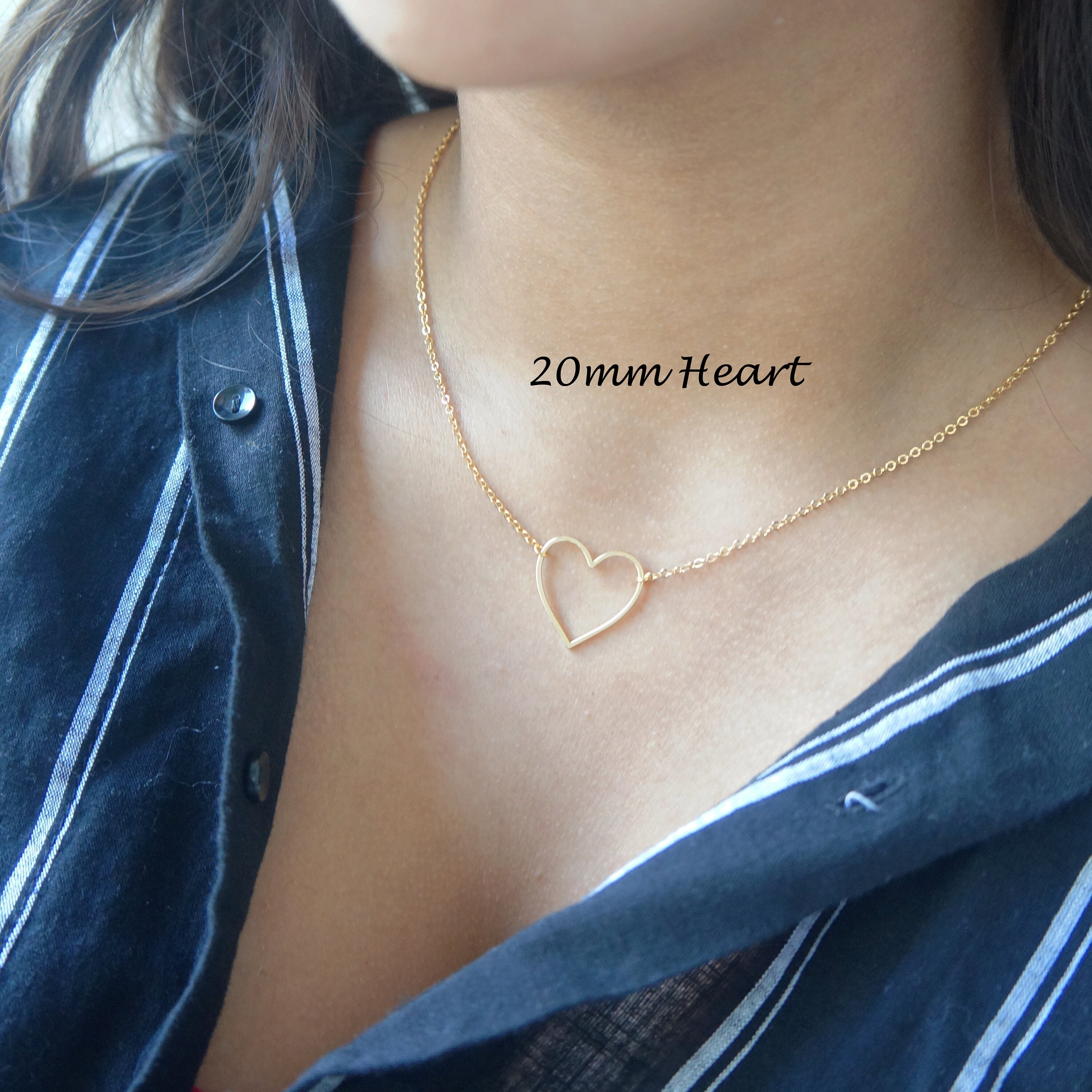 Dainty Gold Heart Outline Necklace Love Jewelry Minimal Sleek | Etsy