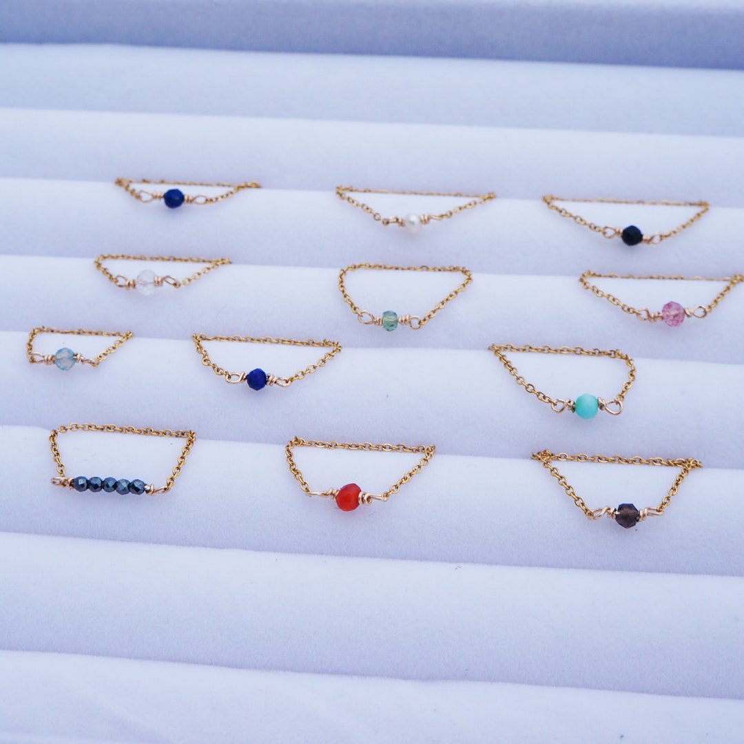 14kt Gold Fill Chain Ring Dainty Gemstone Chain Ring Permanent Ring ...