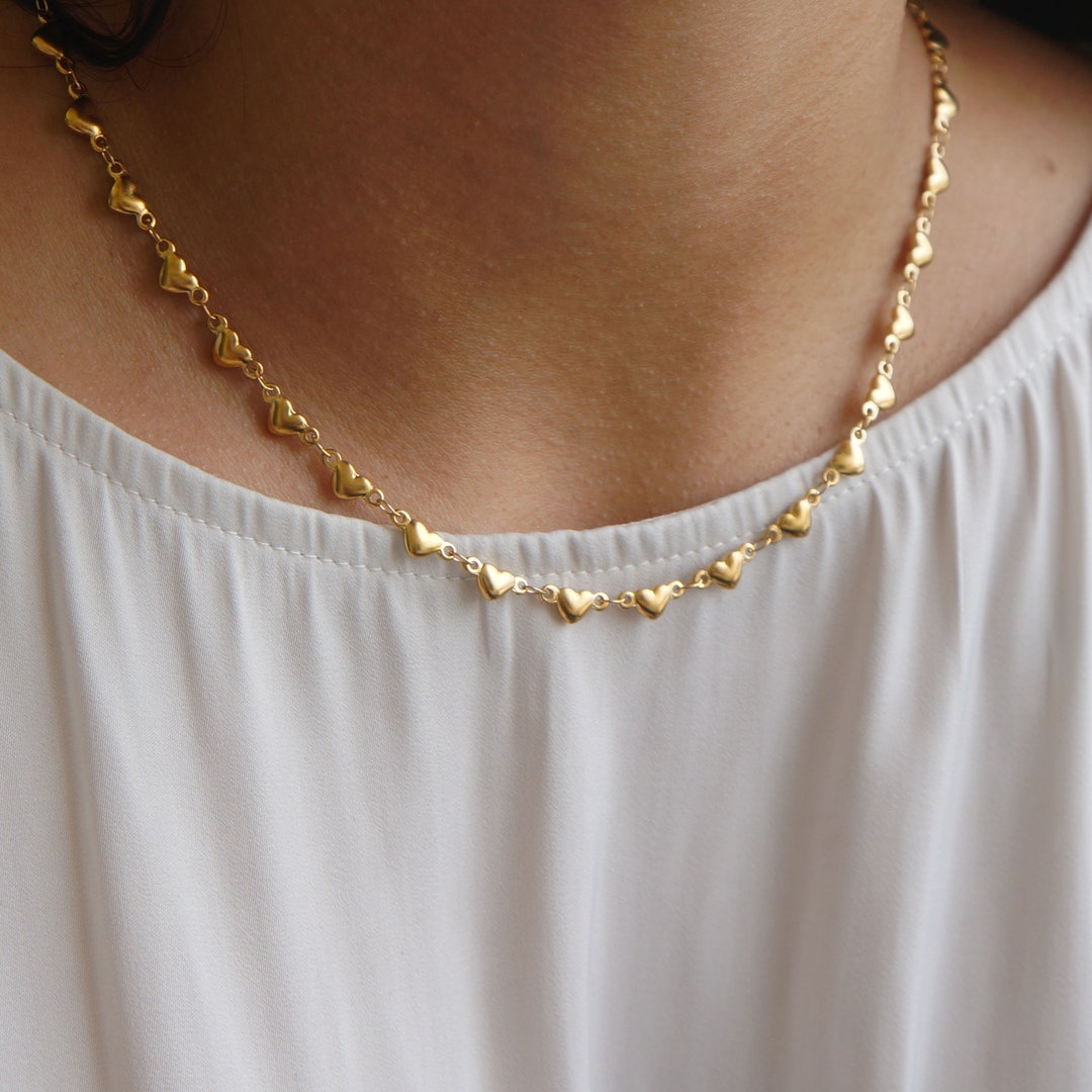 Dainty Gold Hearts Chain Necklace, Matte Finish, Love Gift, Delicate ...