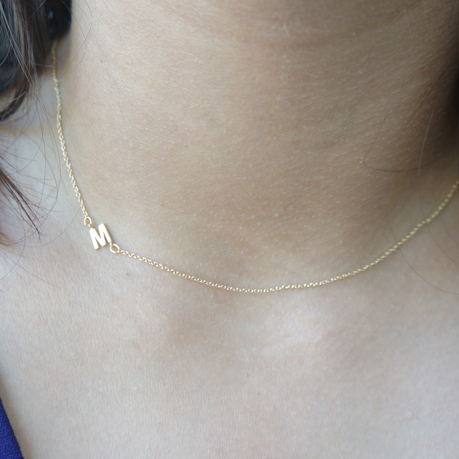 Tiny Initial Necklace Asymmetrical Letter Necklace Gold - Etsy