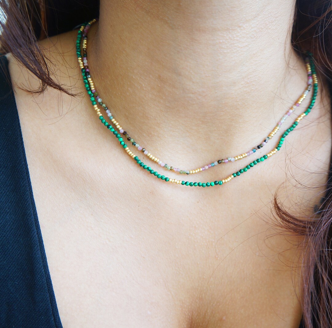Tiny Gemstone Beaded Necklace 2mm Natural Stones Spiritual Healing ...