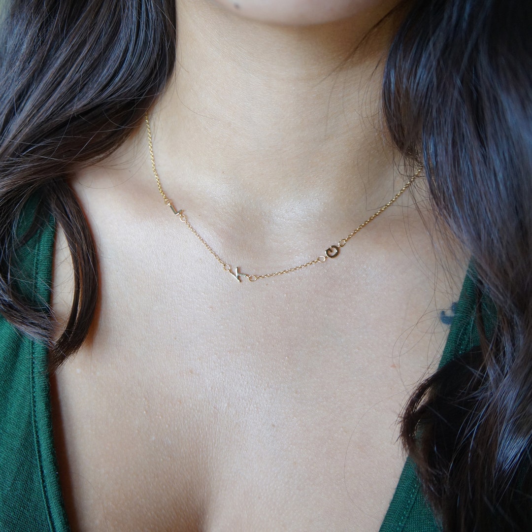 Tiny Initial Necklace Sideways Letter Necklace Gold Initial Jewelry ...