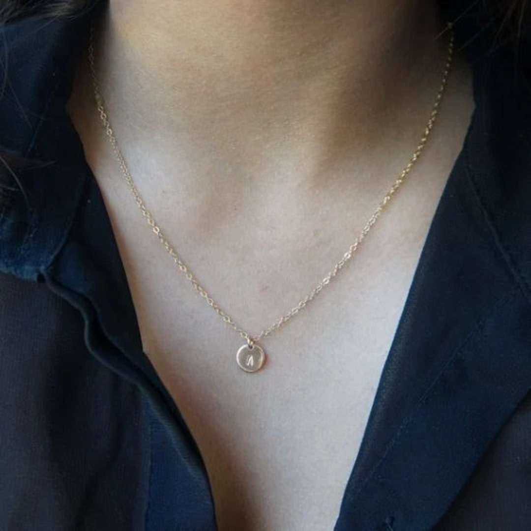 Small Gold Disc Necklace Tiny Jewelry Custom Necklace Initial Disc ...