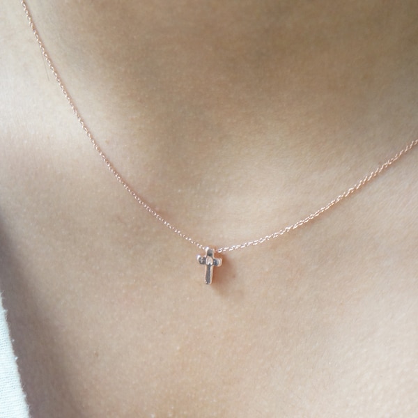 Tiny Cross and Initial Necklace - Etsy