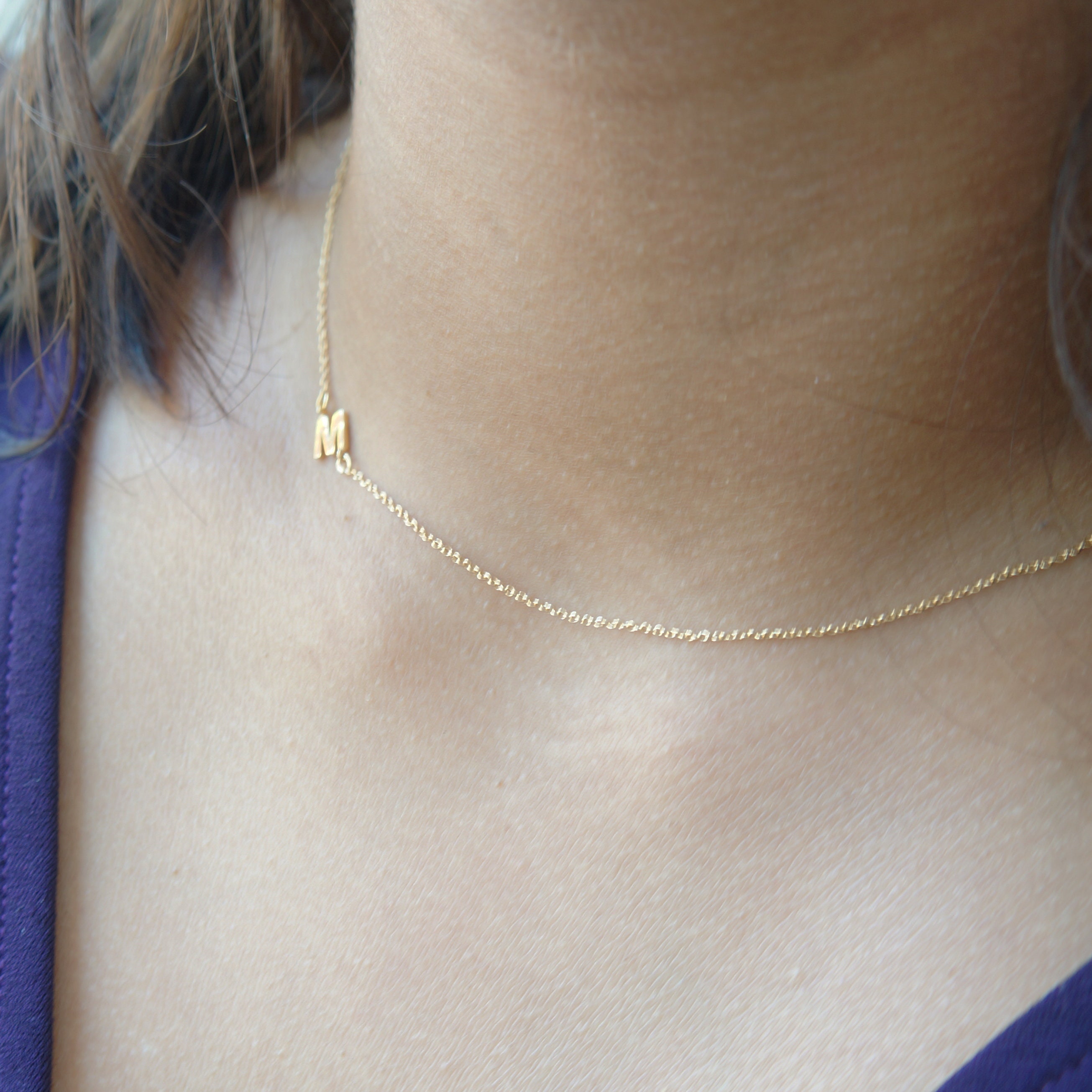 Tiny Initial Necklace Asymmetrical Letter Necklace Gold - Etsy