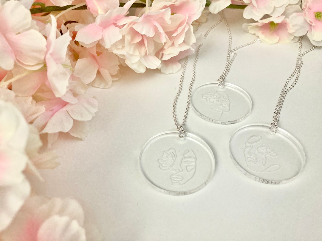 Lineart Ladies Necklace - One Line Minimalist Engraved Lucite Pendant ...