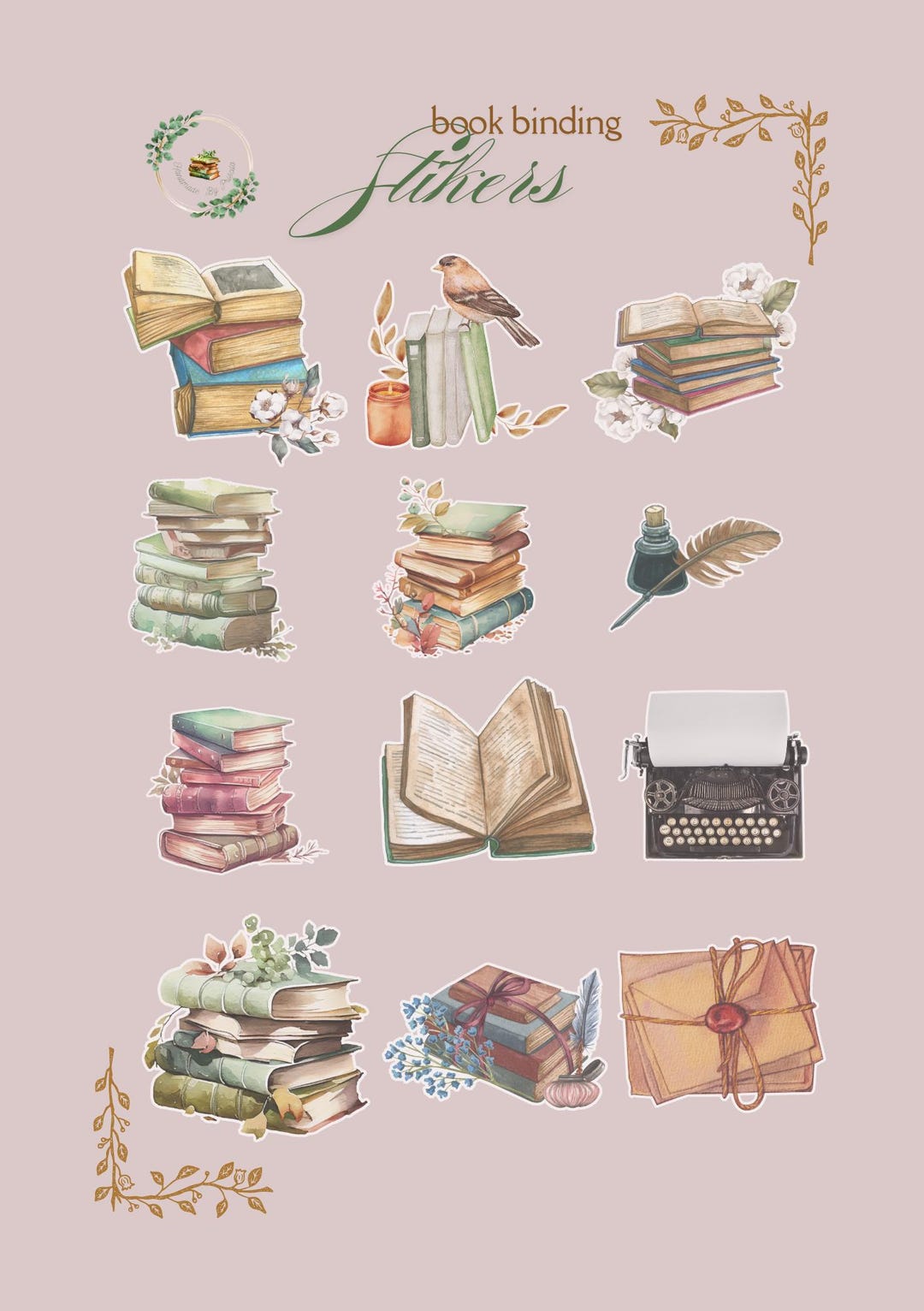Book Binding Stickers, Printable Bookbinding Gift Stickers, Download ...