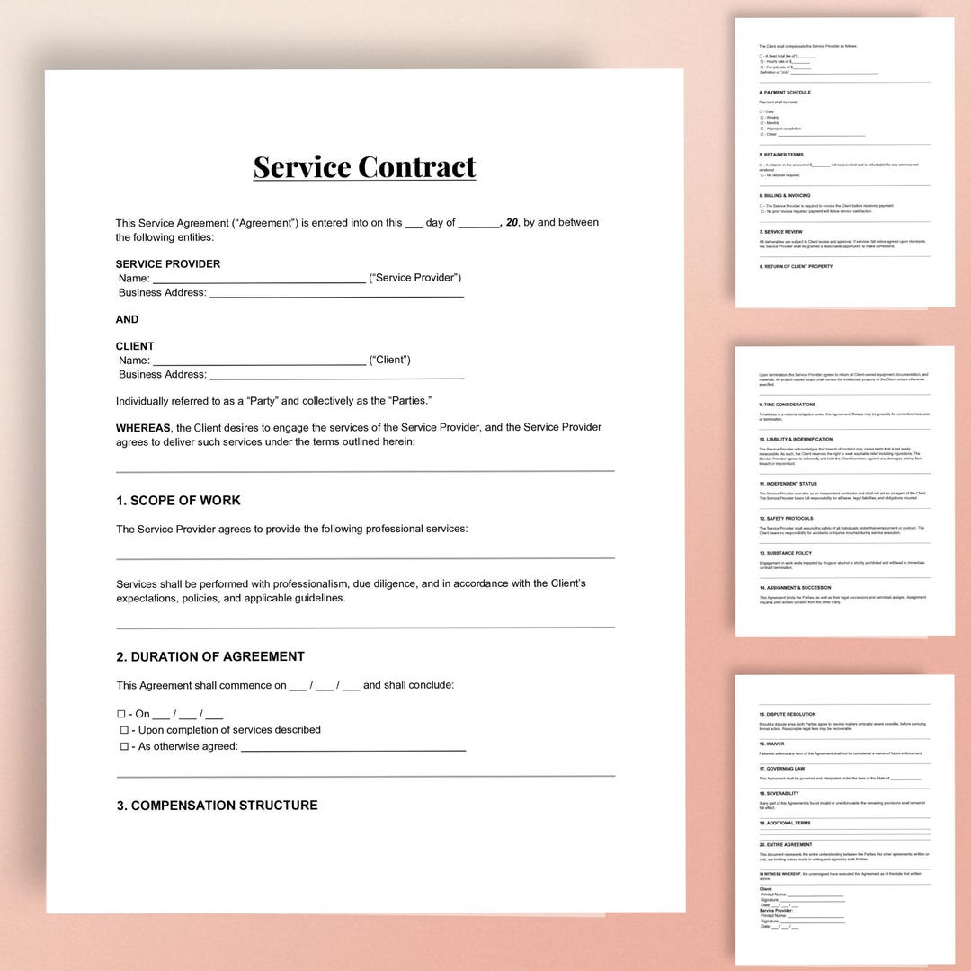 Printable Service Contract Templates – Editable Agreements in Google ...