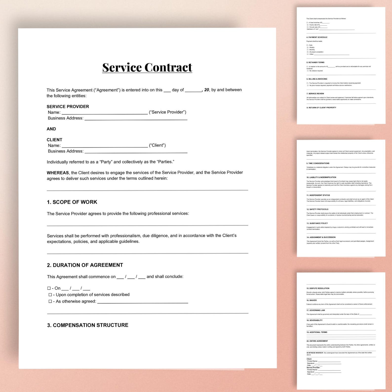 Printable Service Contract Templates – Editable Agreements in Google ...