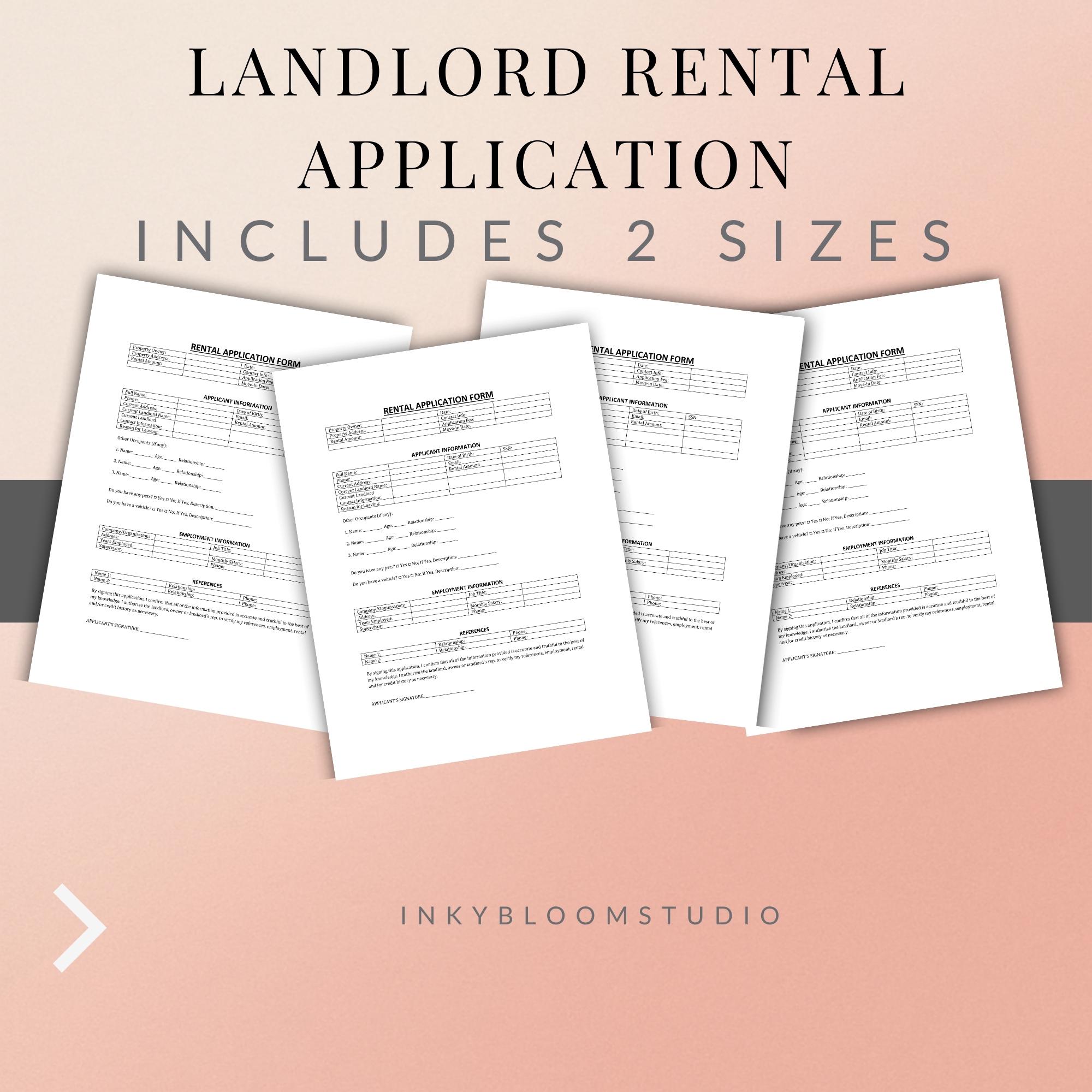 Editable Landlord Rental Application Form: Tenant Screening (PDF, Word ...