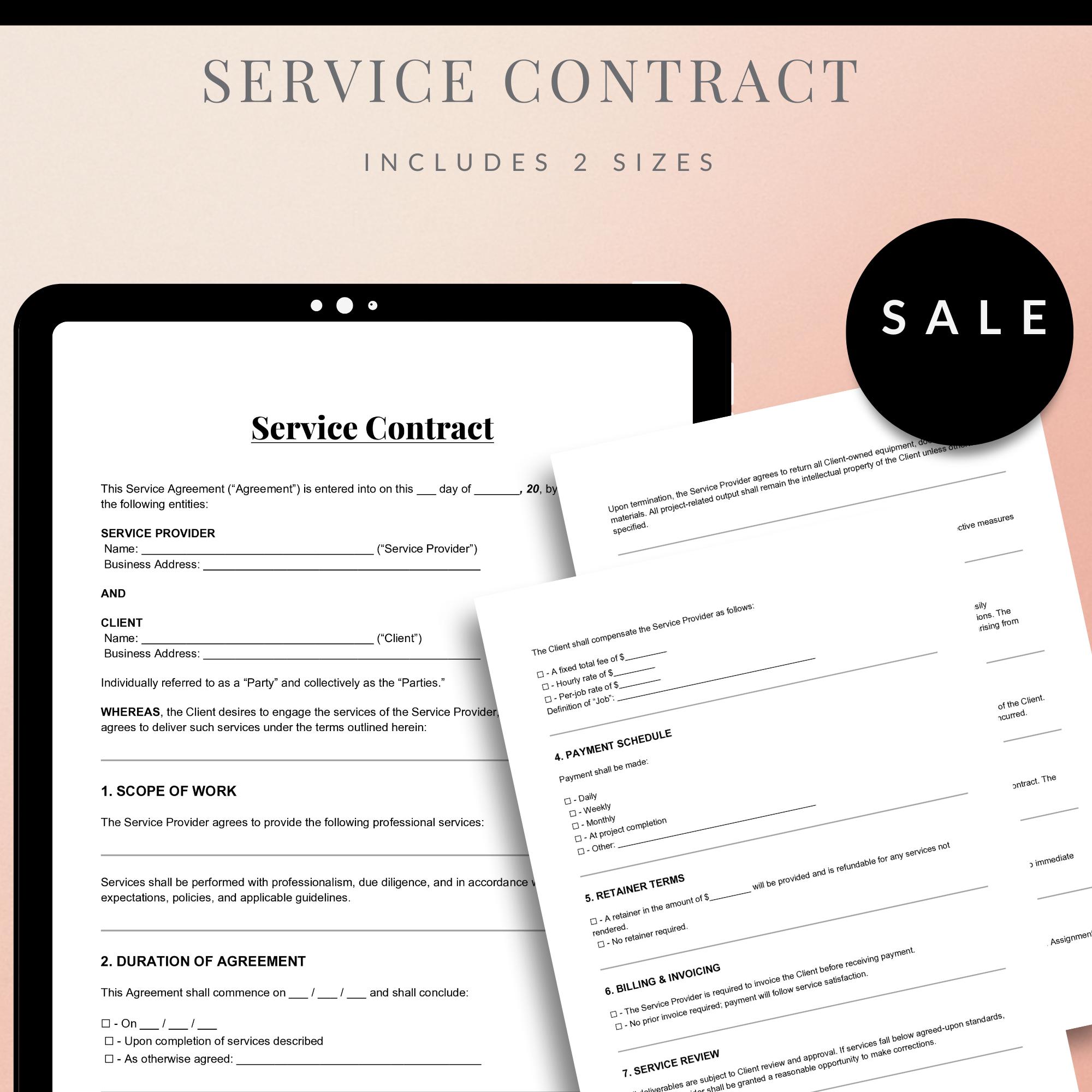 Printable Service Contract Templates – Editable Agreements in Google ...