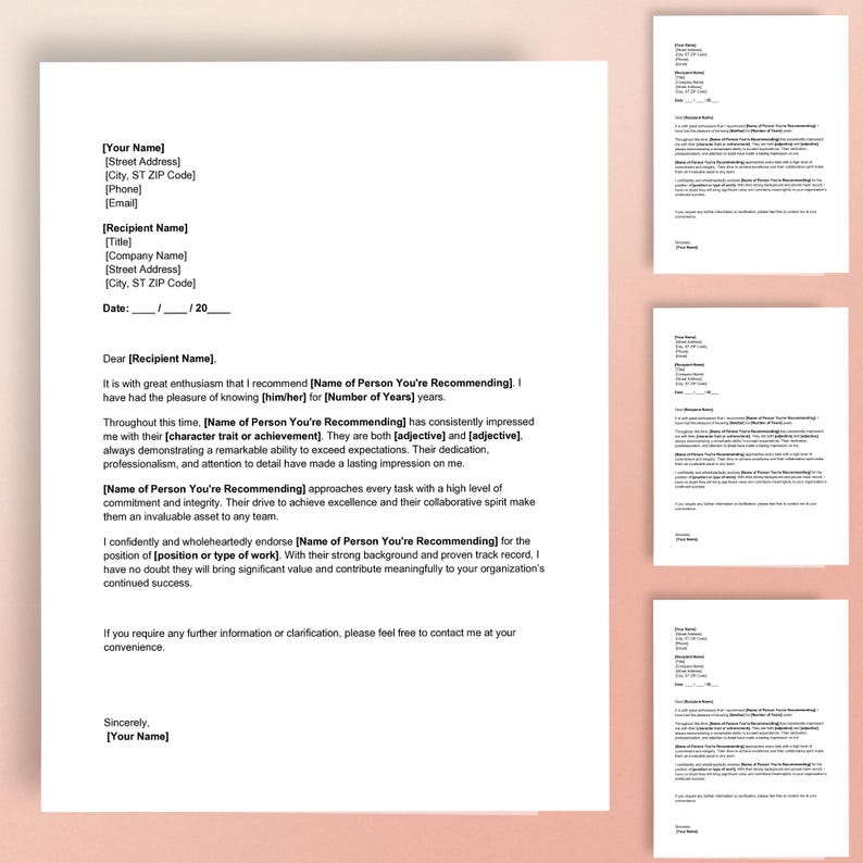 Editable Personal Reference Letter Template – Printable Recommendation ...