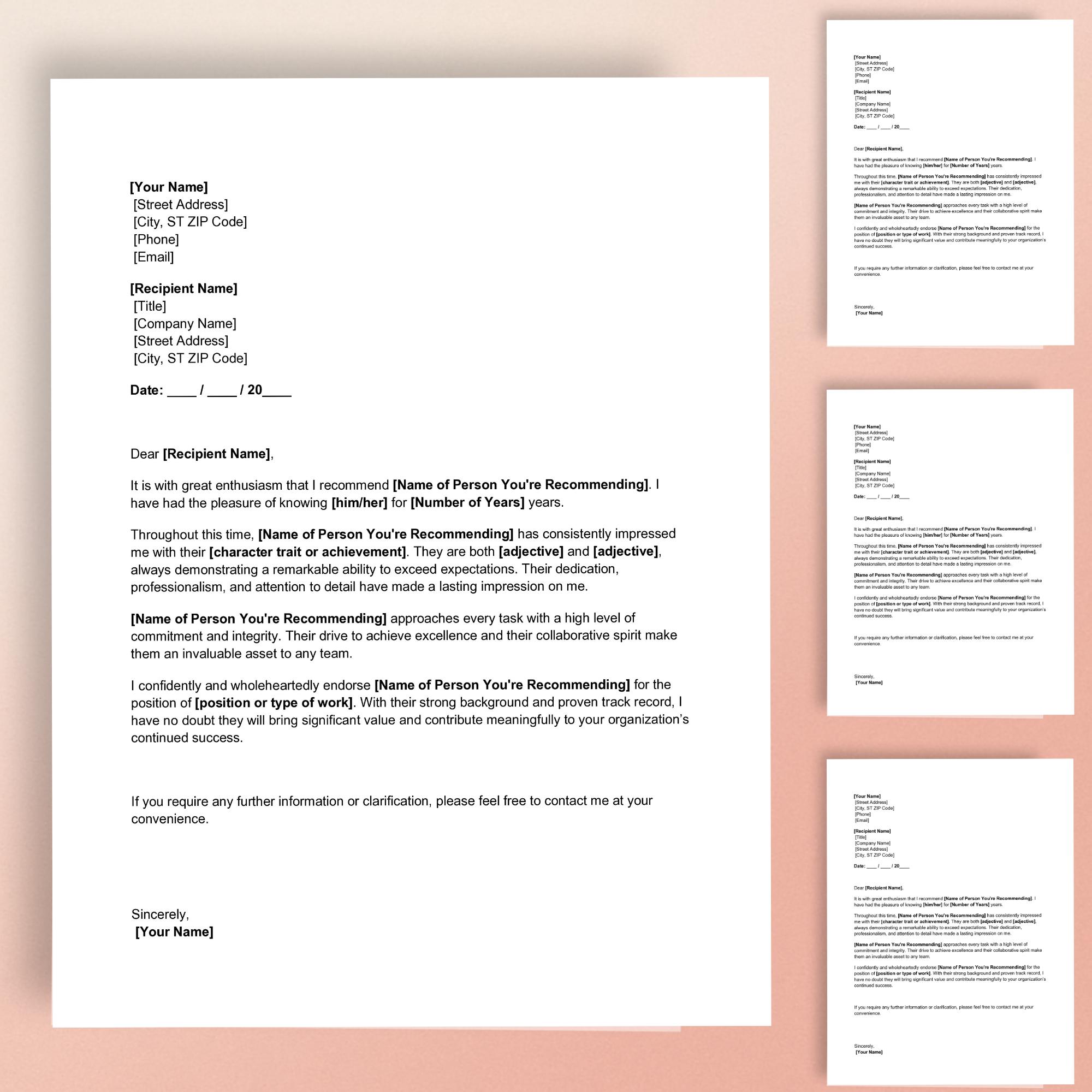 Editable Personal Reference Letter Template – Printable Recommendation ...