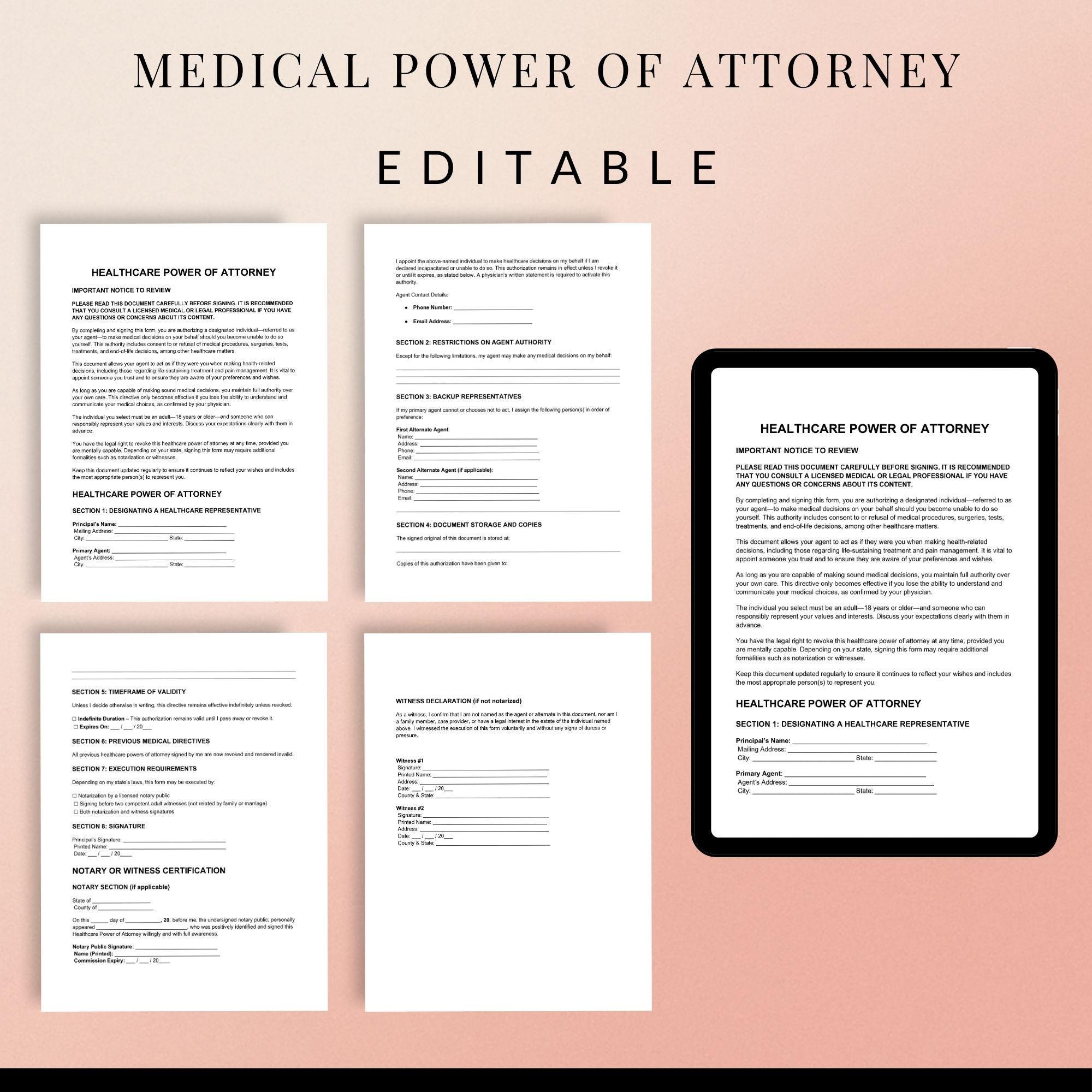 Printable Medical Power of Attorney Template – Health Care POA Form ...