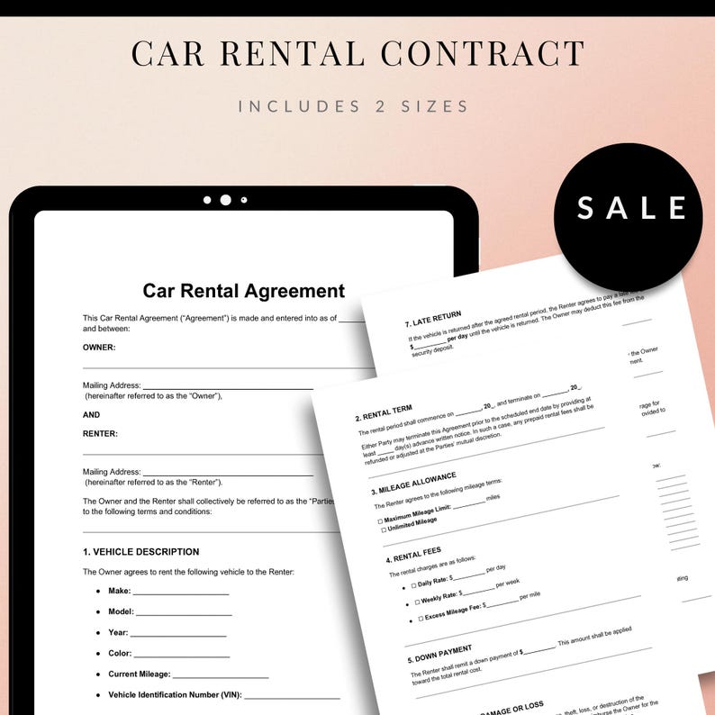 Editable Car Rental Agreement Template | Printable Vehicle Lease ...