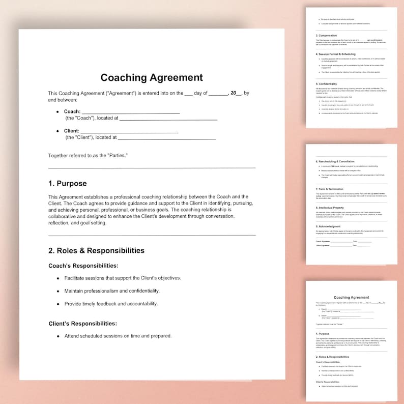 Editable Coaching Agreement Templates – Printable Contracts & Client ...