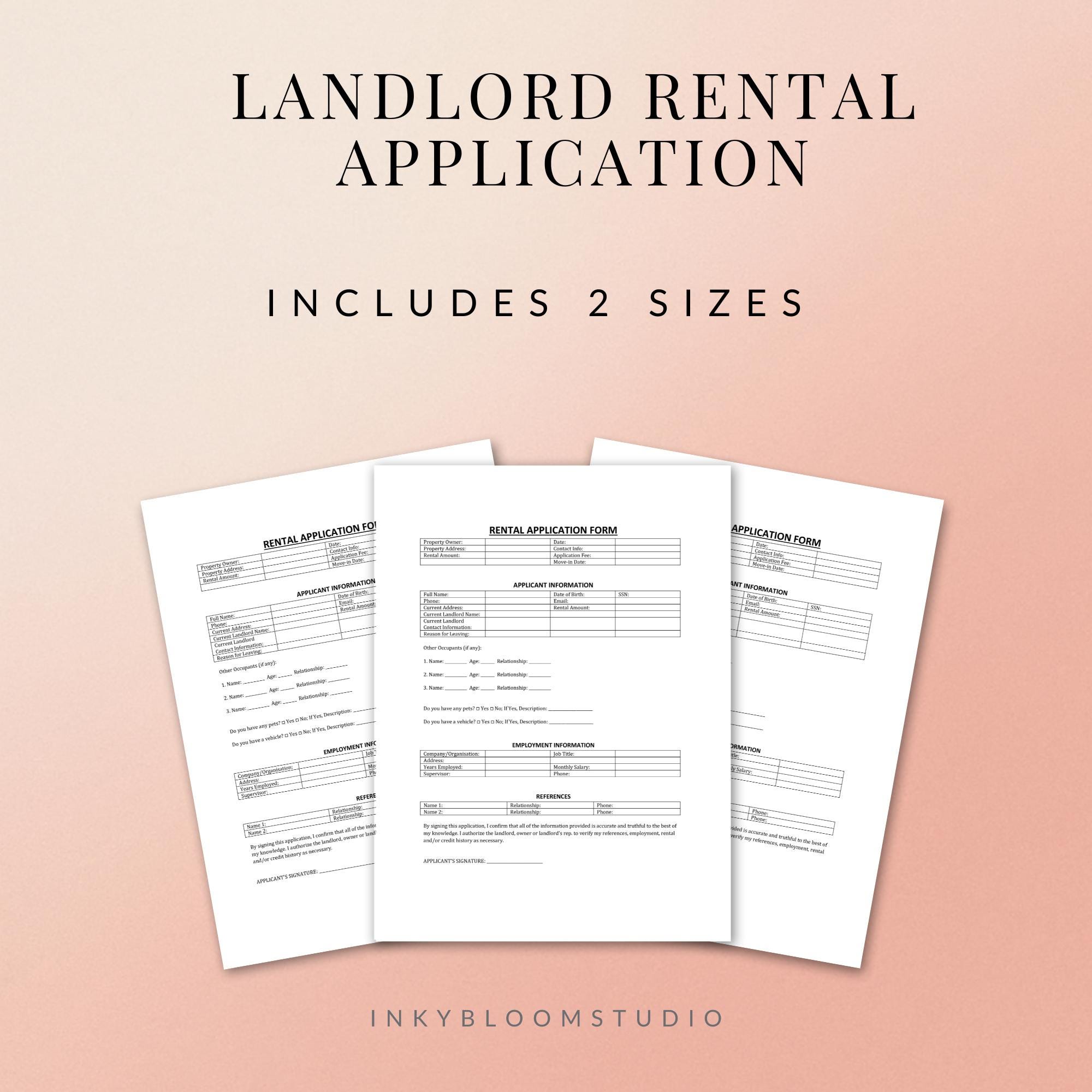 Editable Landlord Rental Application Form: Tenant Screening (PDF, Word ...