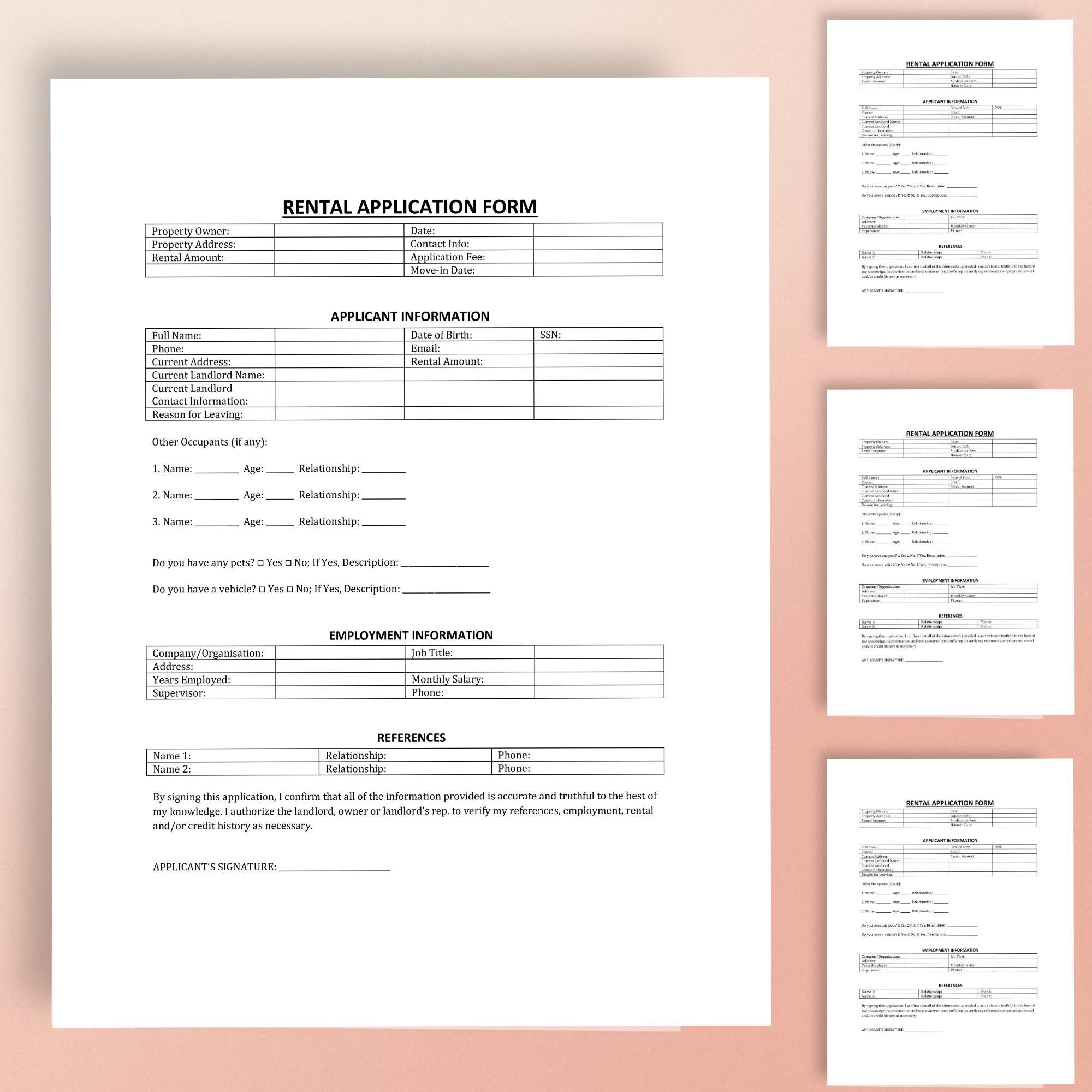 Editable Landlord Rental Application Form: Tenant Screening (PDF, Word ...