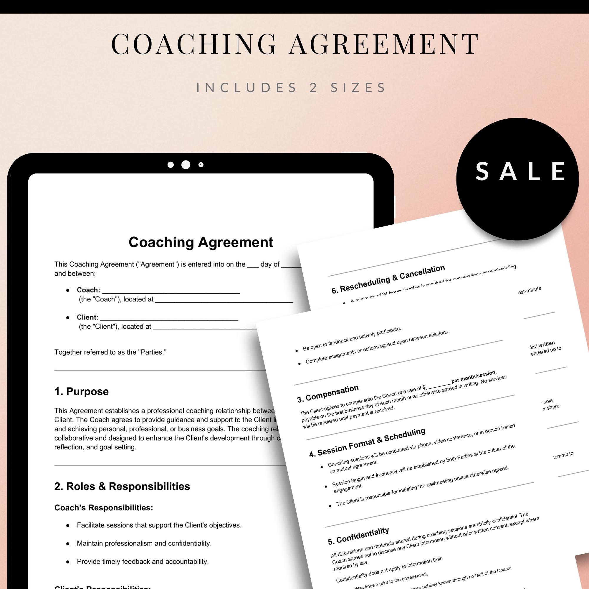 Editable Coaching Agreement Templates – Printable Contracts & Client ...