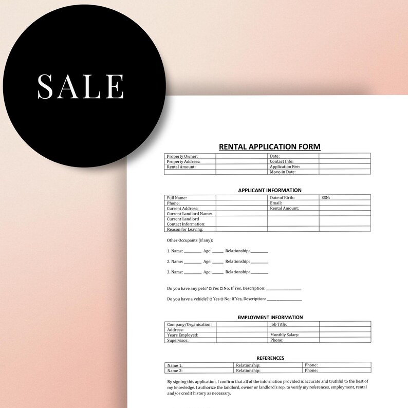 Editable Landlord Rental Application Form: Tenant Screening (PDF, Word ...