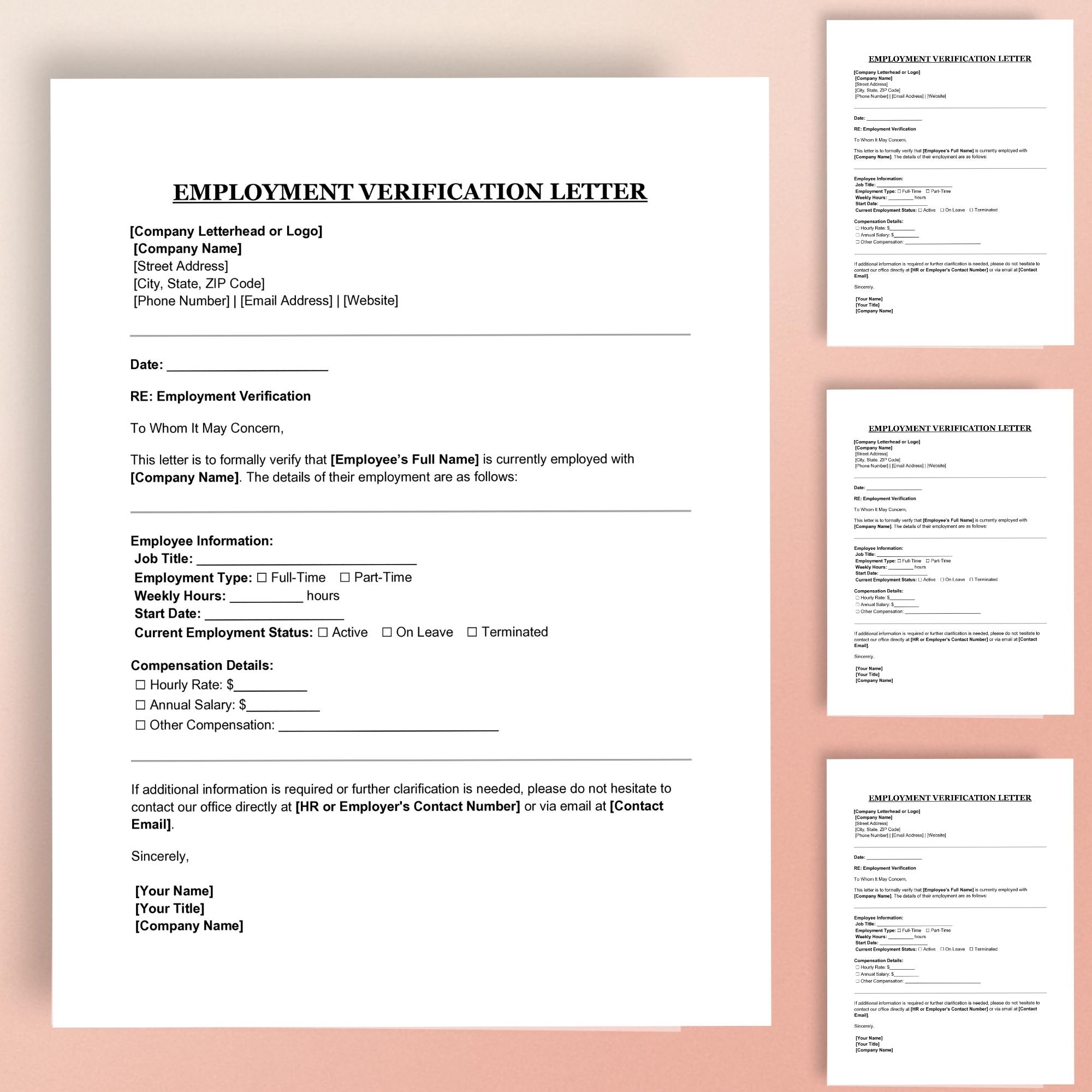 Employment Verification Letter Template: HR Forms (PDF & Word) - Etsy