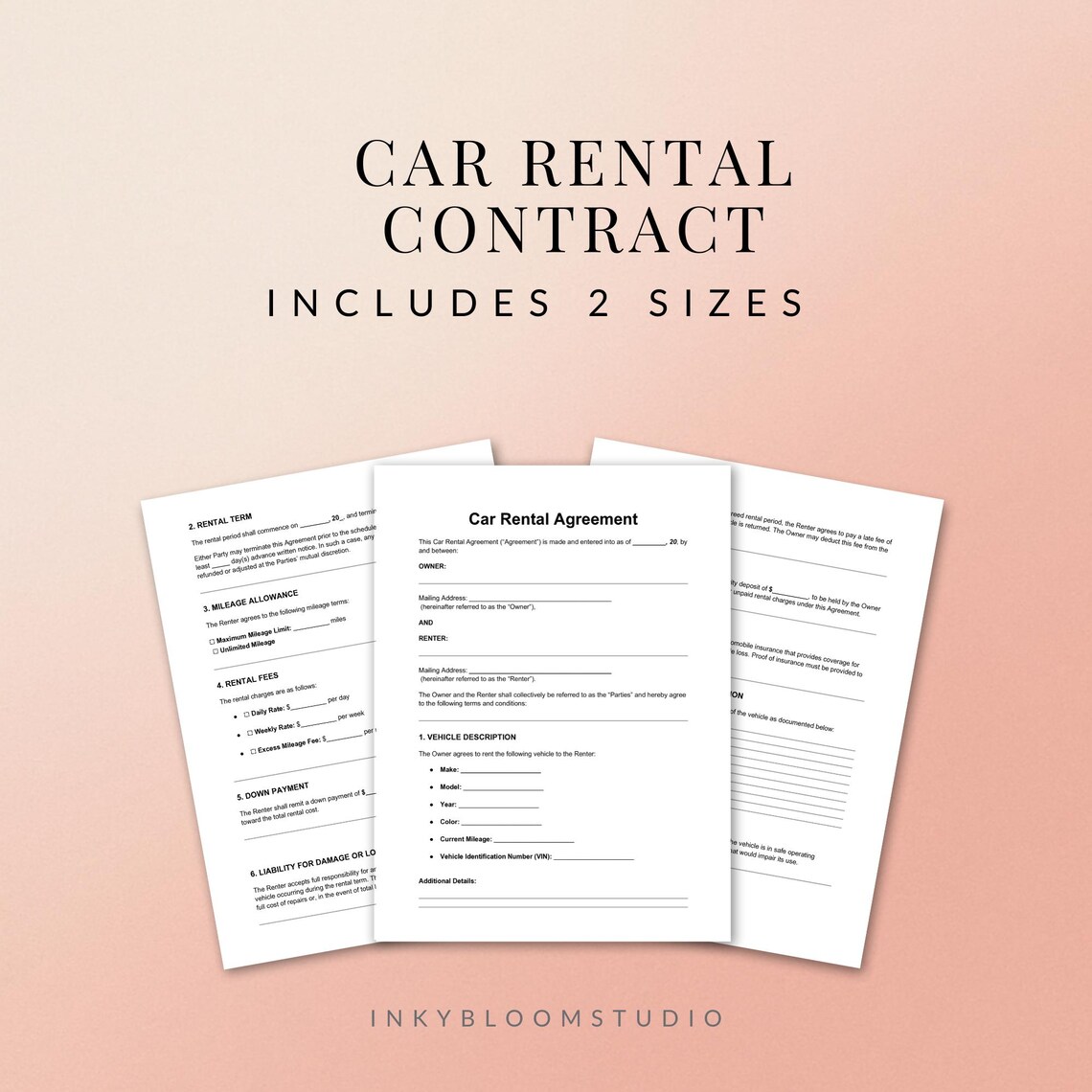Editable Car Rental Agreement Template | Printable Vehicle Lease ...