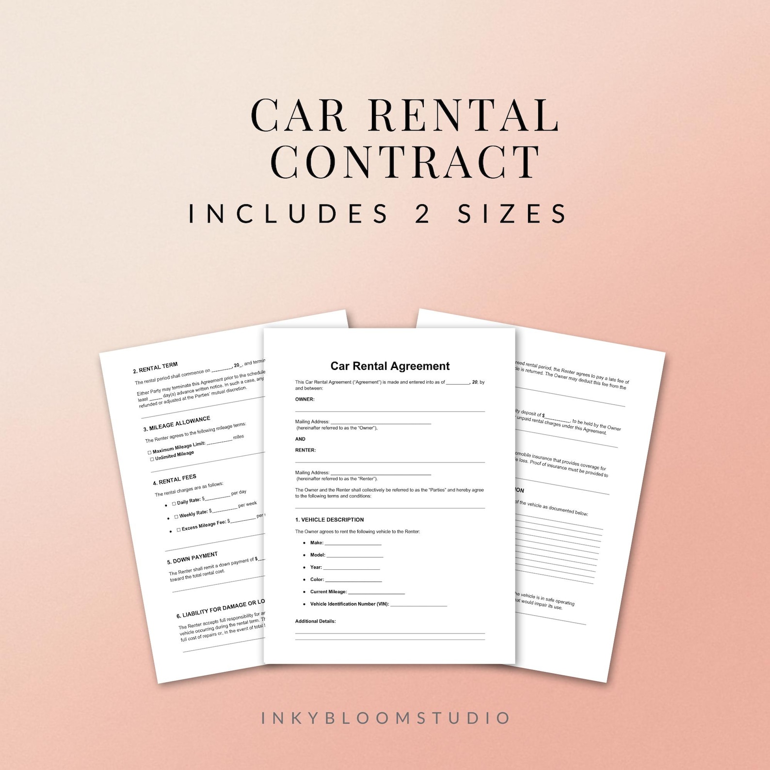 Editable Car Rental Agreement Template | Printable Vehicle Lease ...