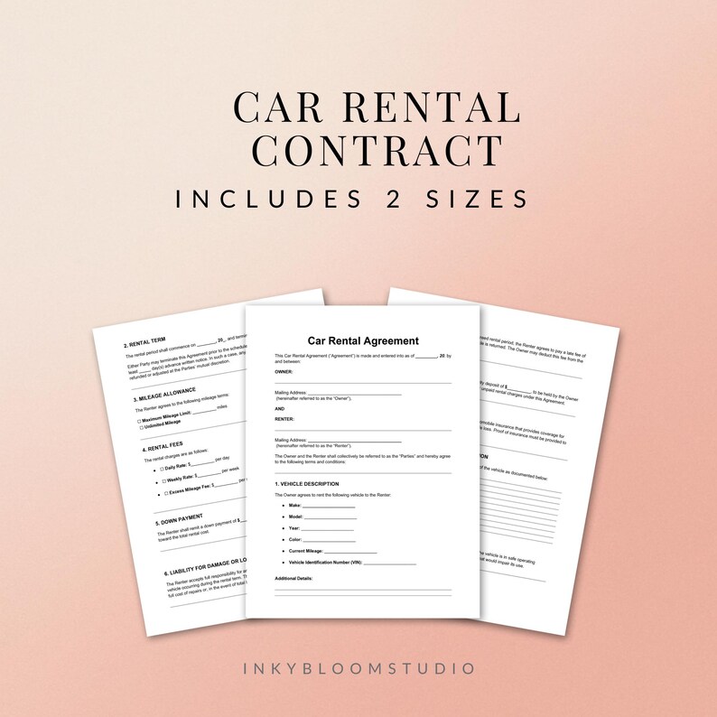 Editable Car Rental Agreement Template | Printable Vehicle Lease ...