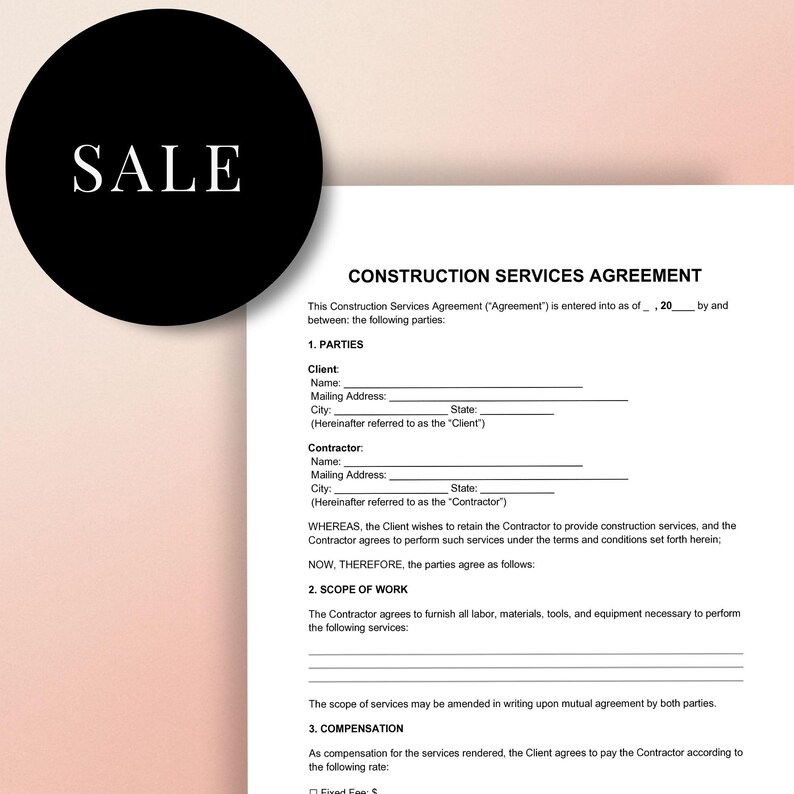 Editable Construction Contract Template – PDF, Word & Google Docs ...