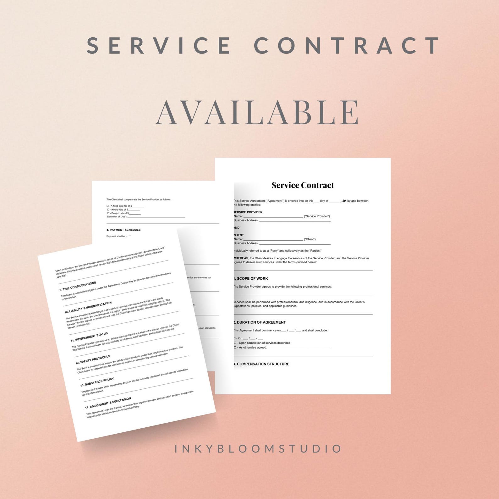 Printable Service Contract Templates – Editable Agreements in Google ...