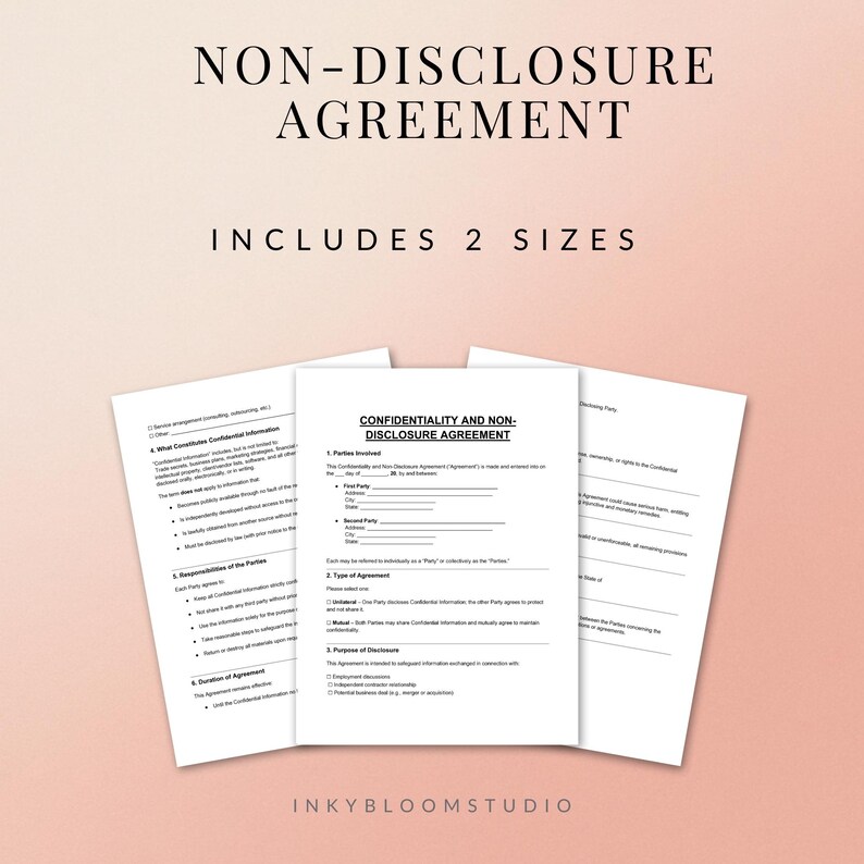 Non-disclosure Agreement (NDA) Template – Editable Confidentiality Form ...