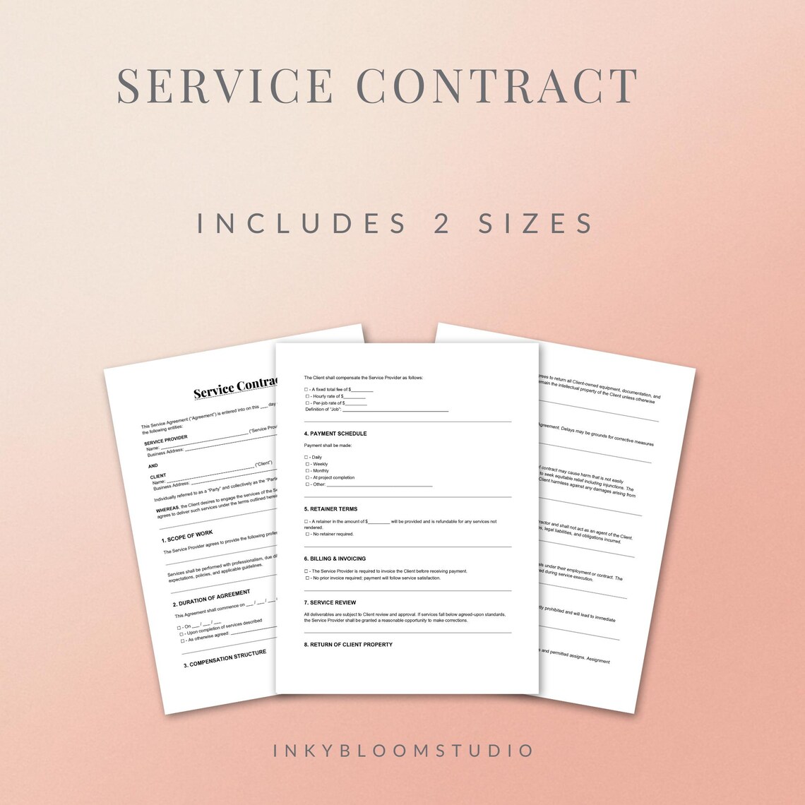 Printable Service Contract Templates – Editable Agreements in Google ...