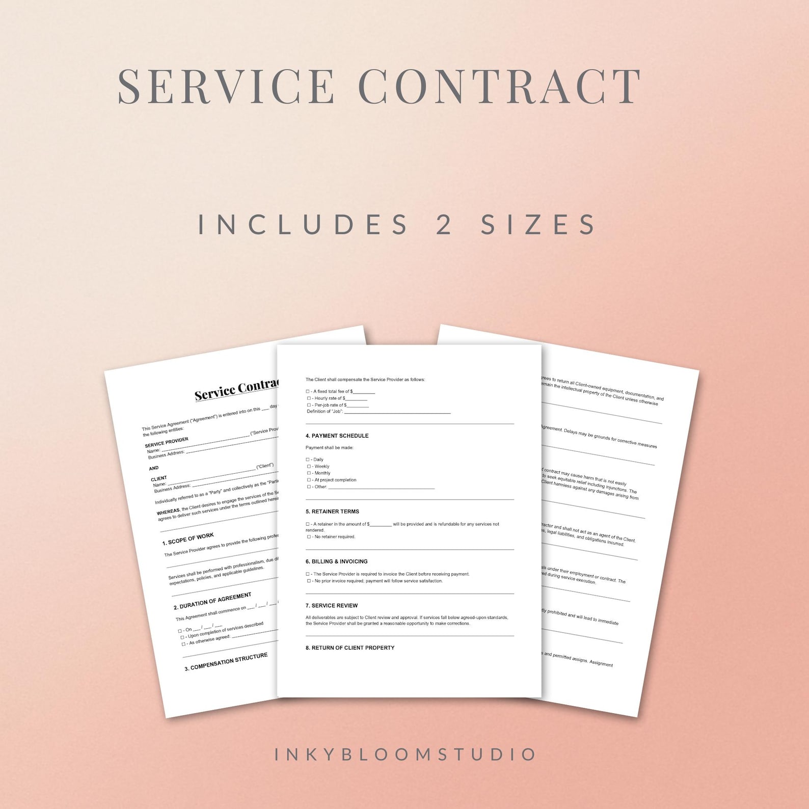 Printable Service Contract Templates – Editable Agreements in Google ...