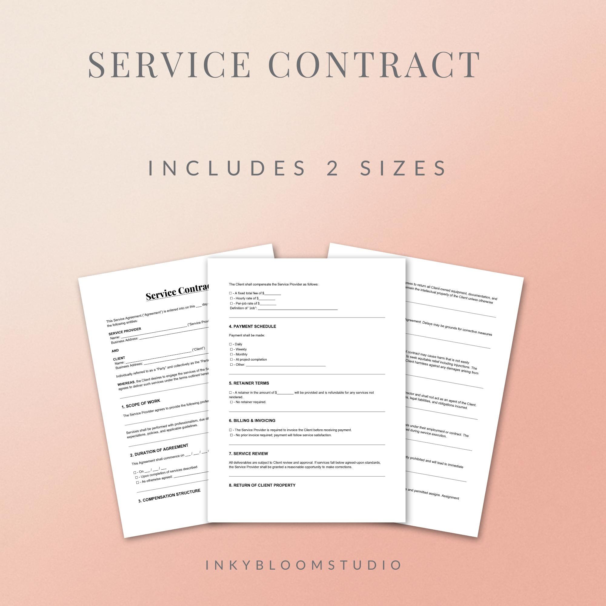 Printable Service Contract Templates – Editable Agreements in Google ...