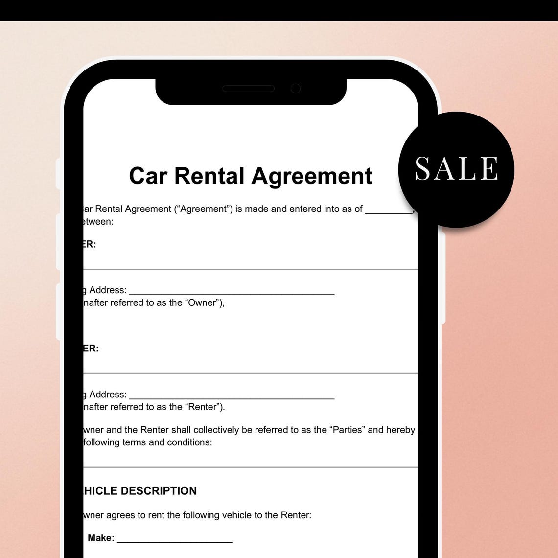 Editable Car Rental Agreement Template | Printable Vehicle Lease ...