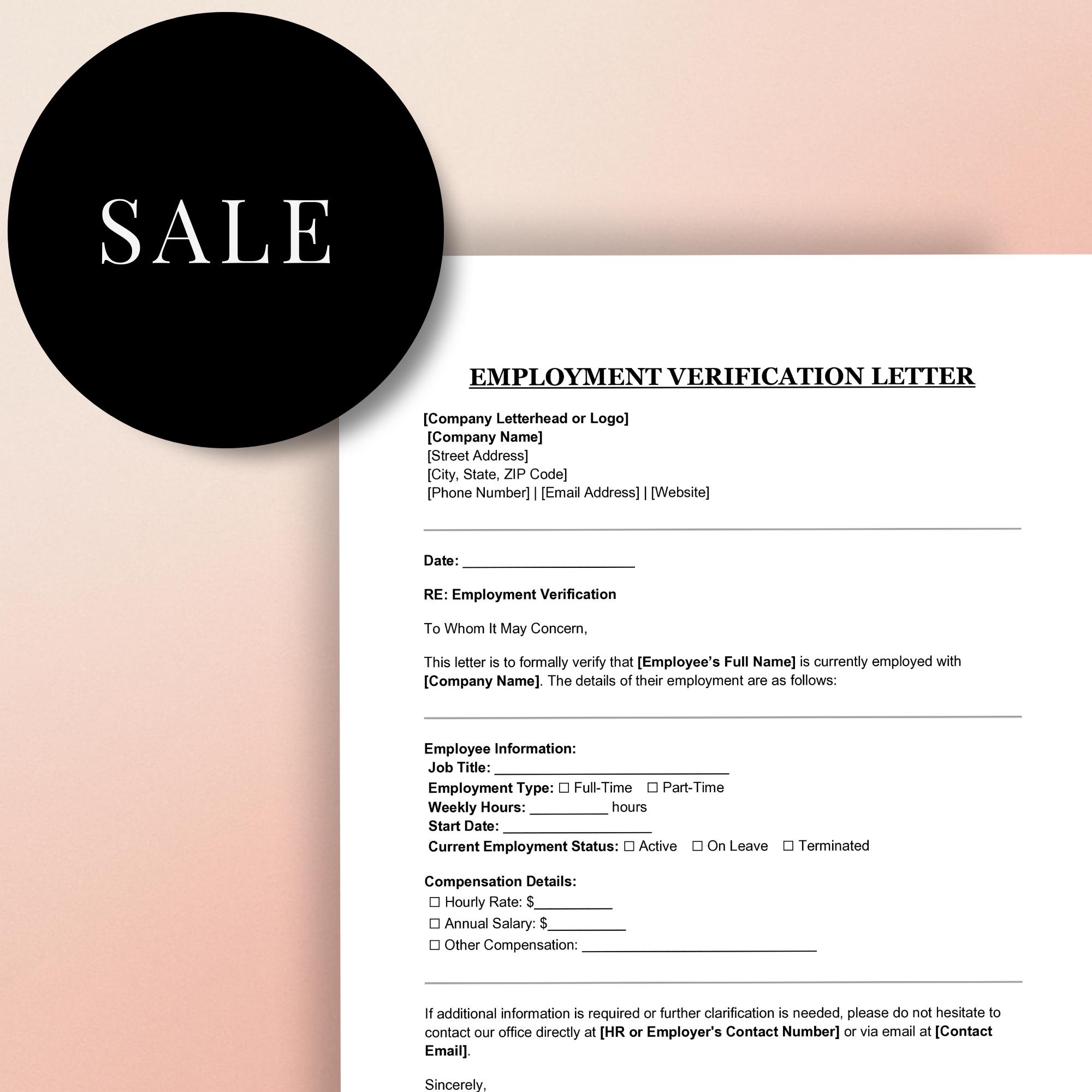 Employment Verification Letter Template: HR Forms (PDF & Word) - Etsy