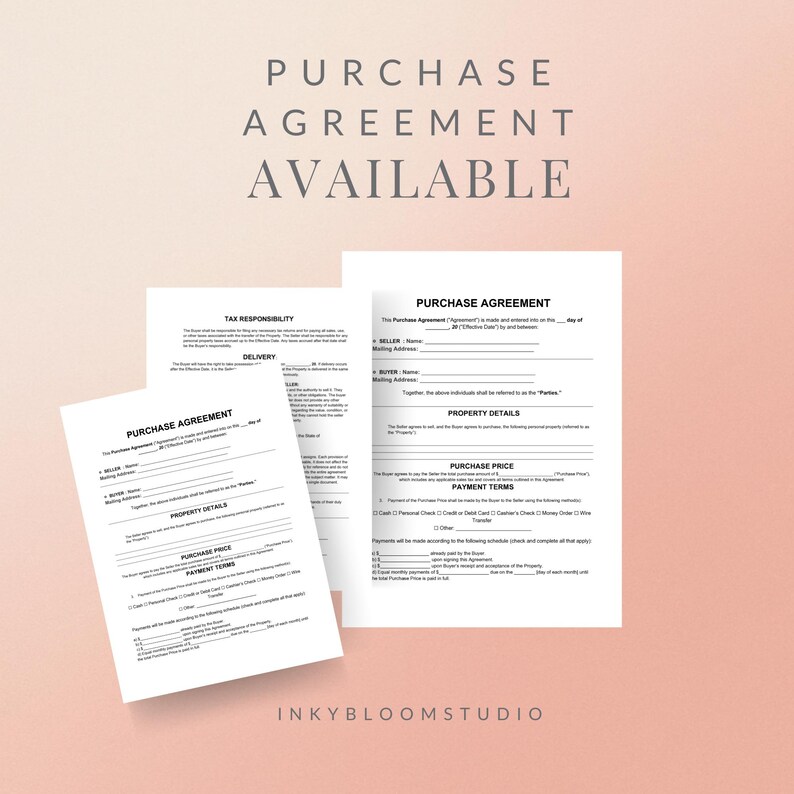 Printable Purchase Agreement Template | Editable Property Purchase and ...