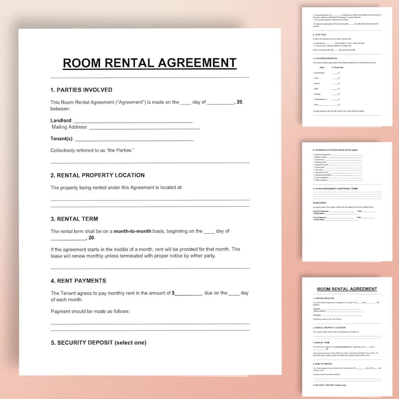 Printable & Editable Room Rental Agreement Template | Roommate Tenancy ...