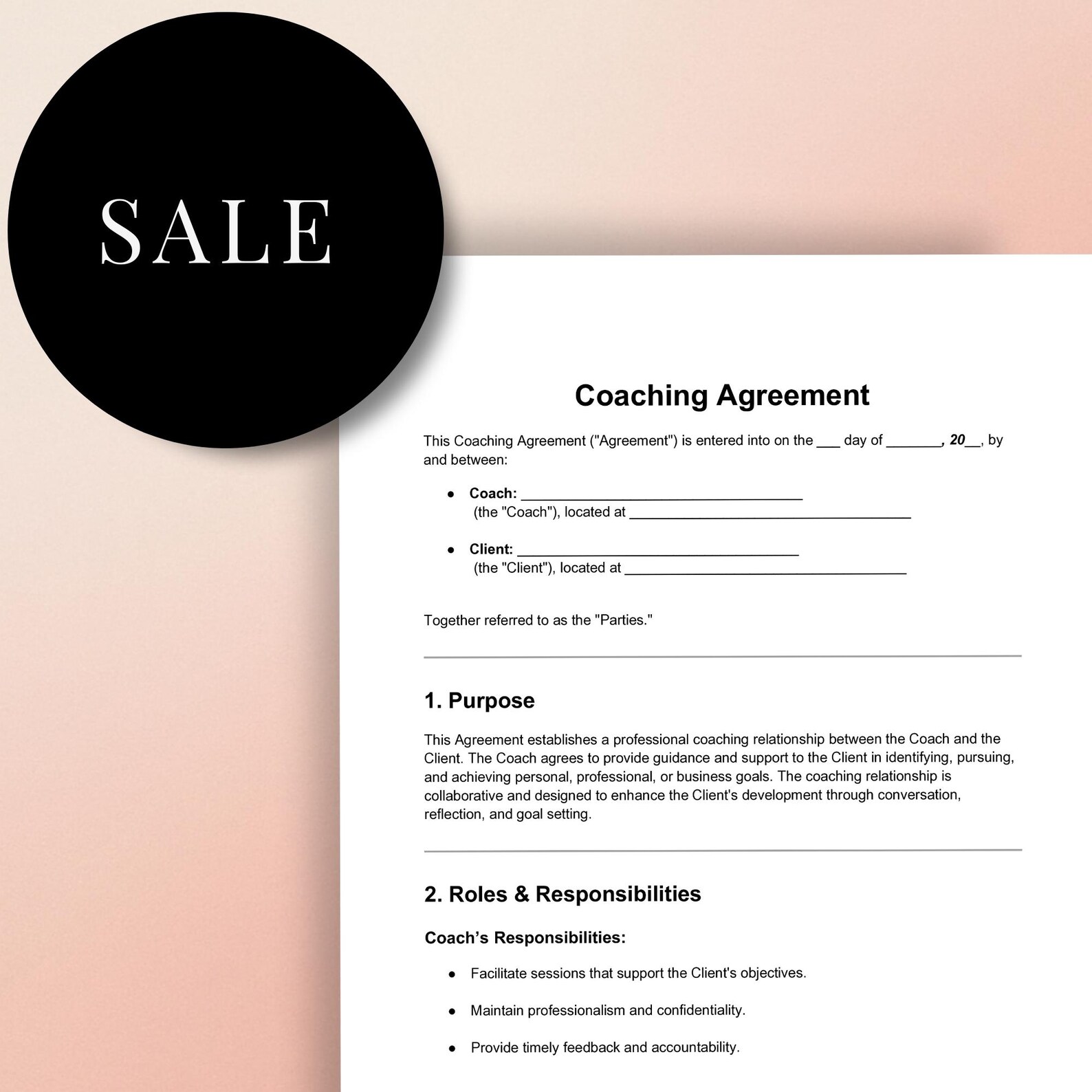 Editable Coaching Agreement Templates – Printable Contracts & Client ...