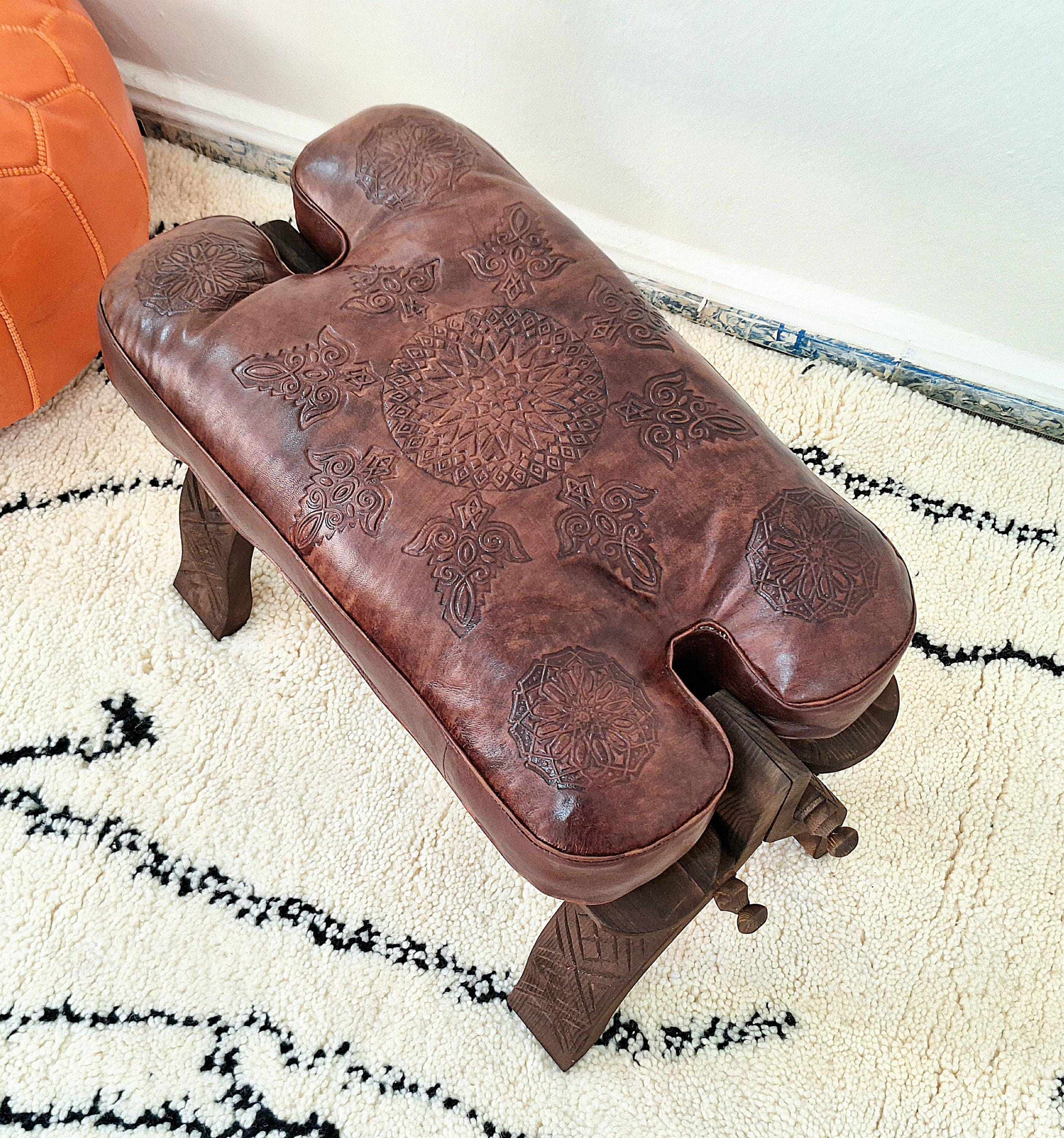 Camel Saddle Foot Stool, Ottoman Bench Seat, Wooden Footrest With ...