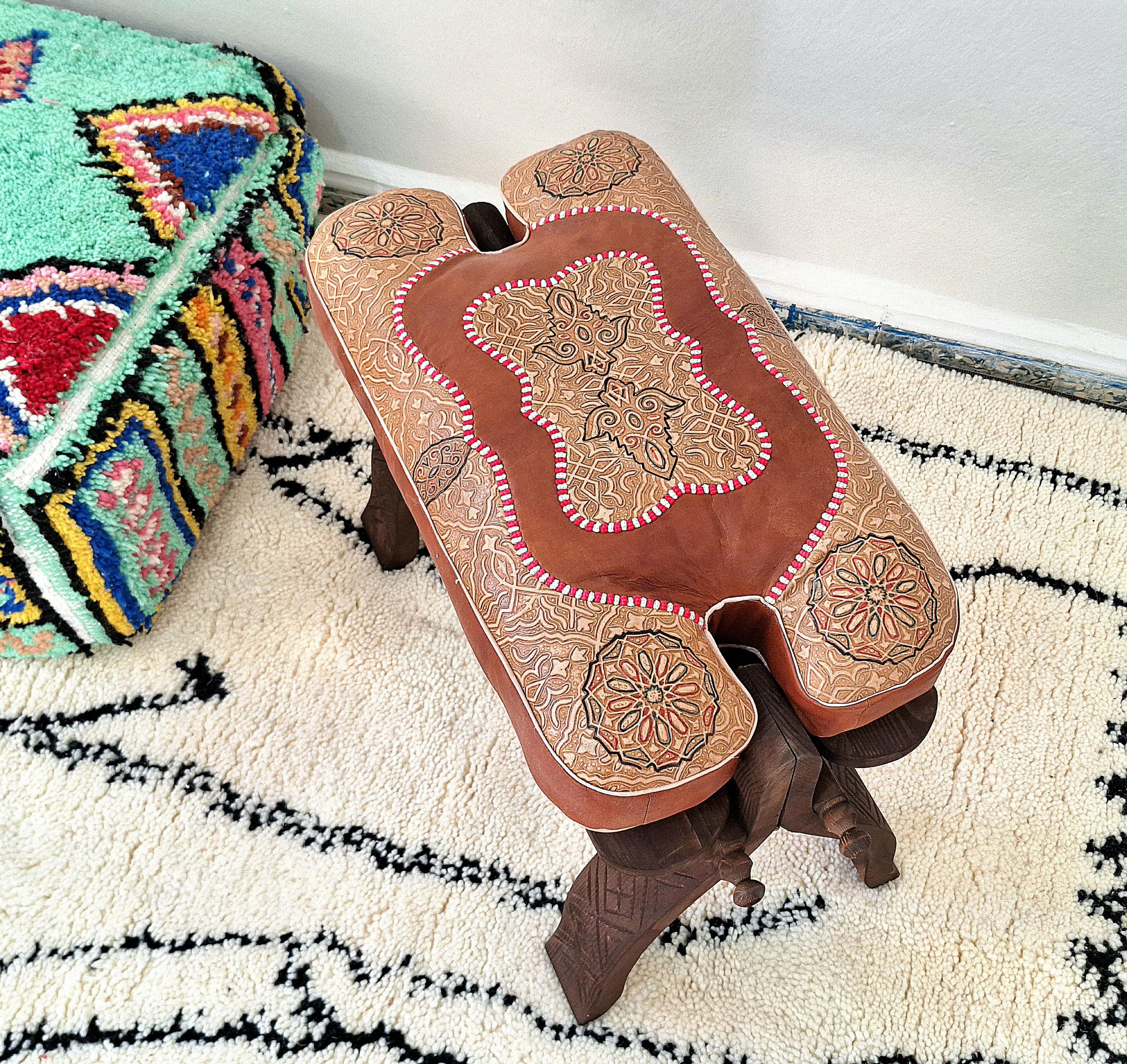 Camel Saddle Foot Stool, Ottoman Bench Seat, Wooden Footrest With ...