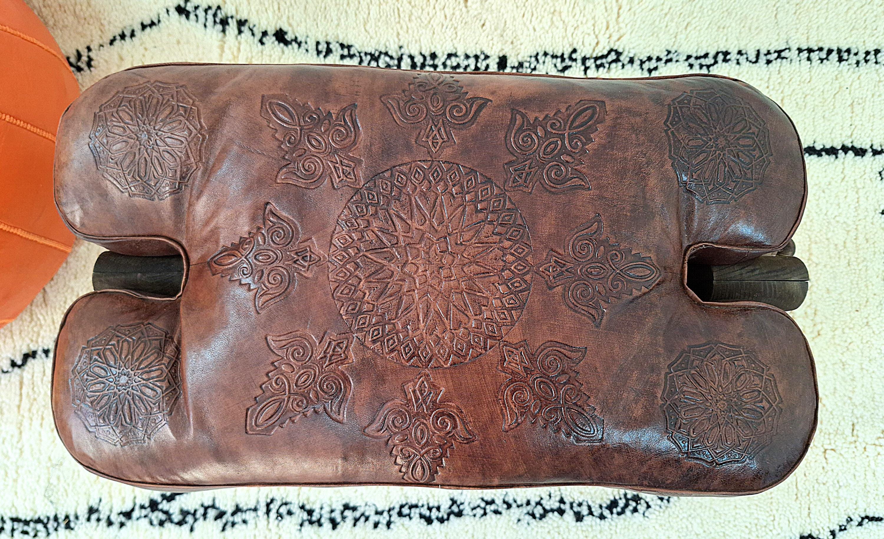 Camel Saddle Foot Stool, Ottoman Bench Seat, Wooden Footrest With ...