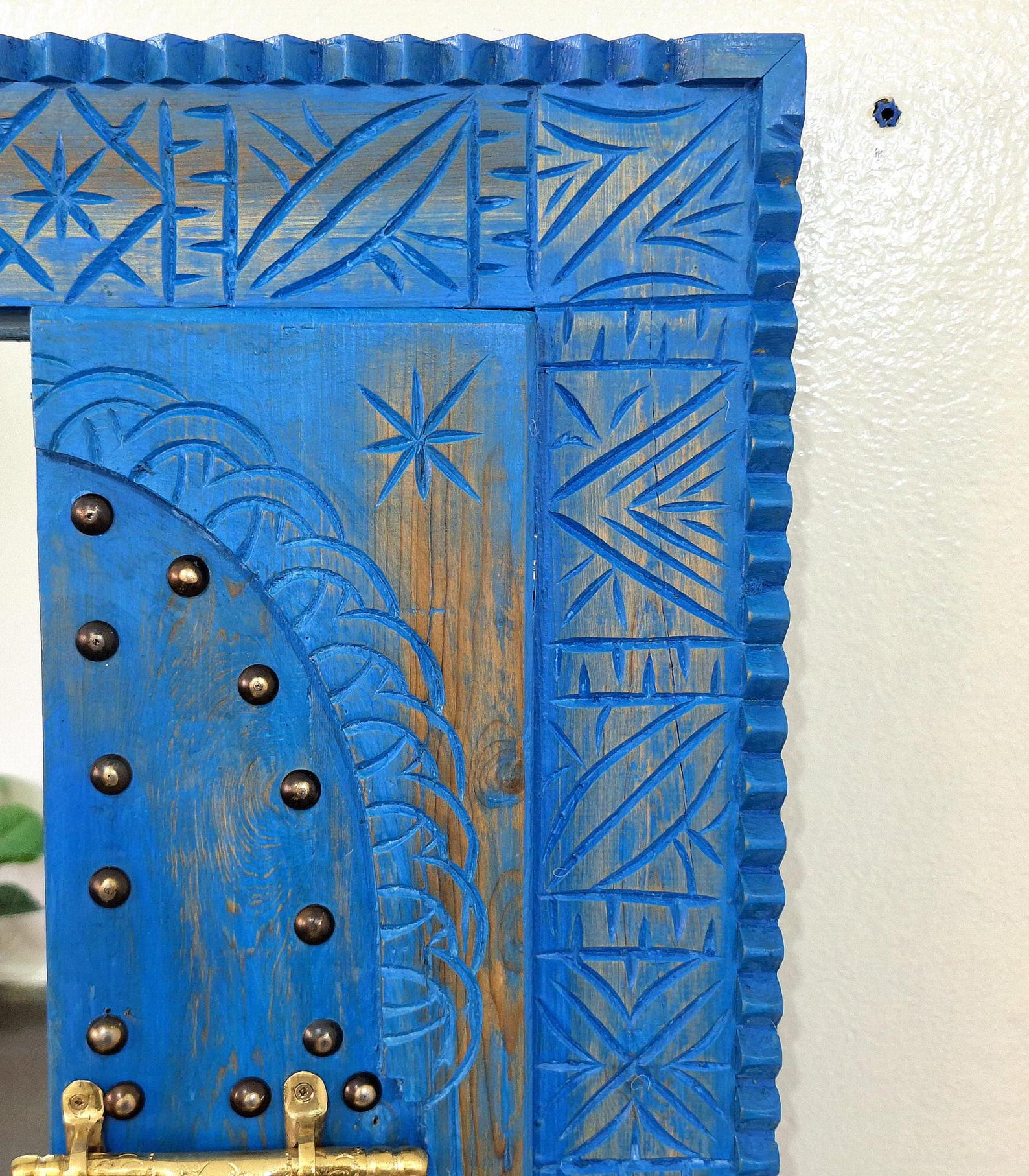 Handcarved Wooden and Brass Wall Window, Vintage Style Carved Window ...