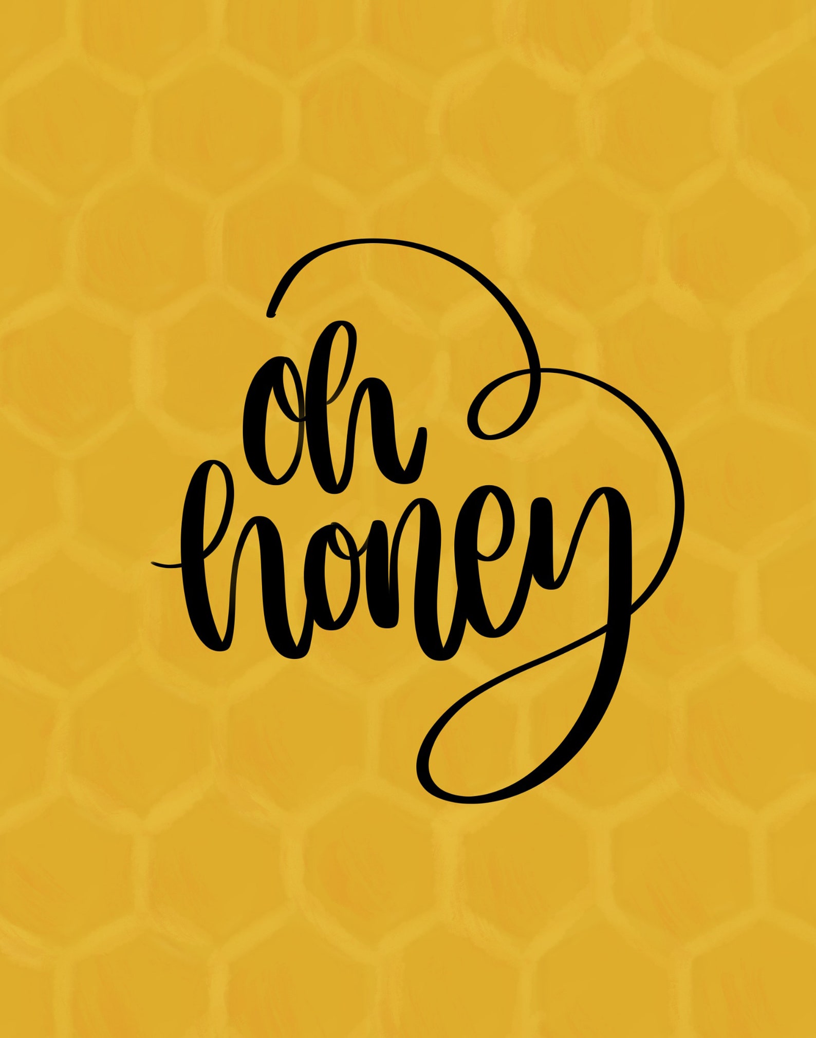 Oh Honey Black Calligraphy Script Writing Digital Art Print With Yellow ...