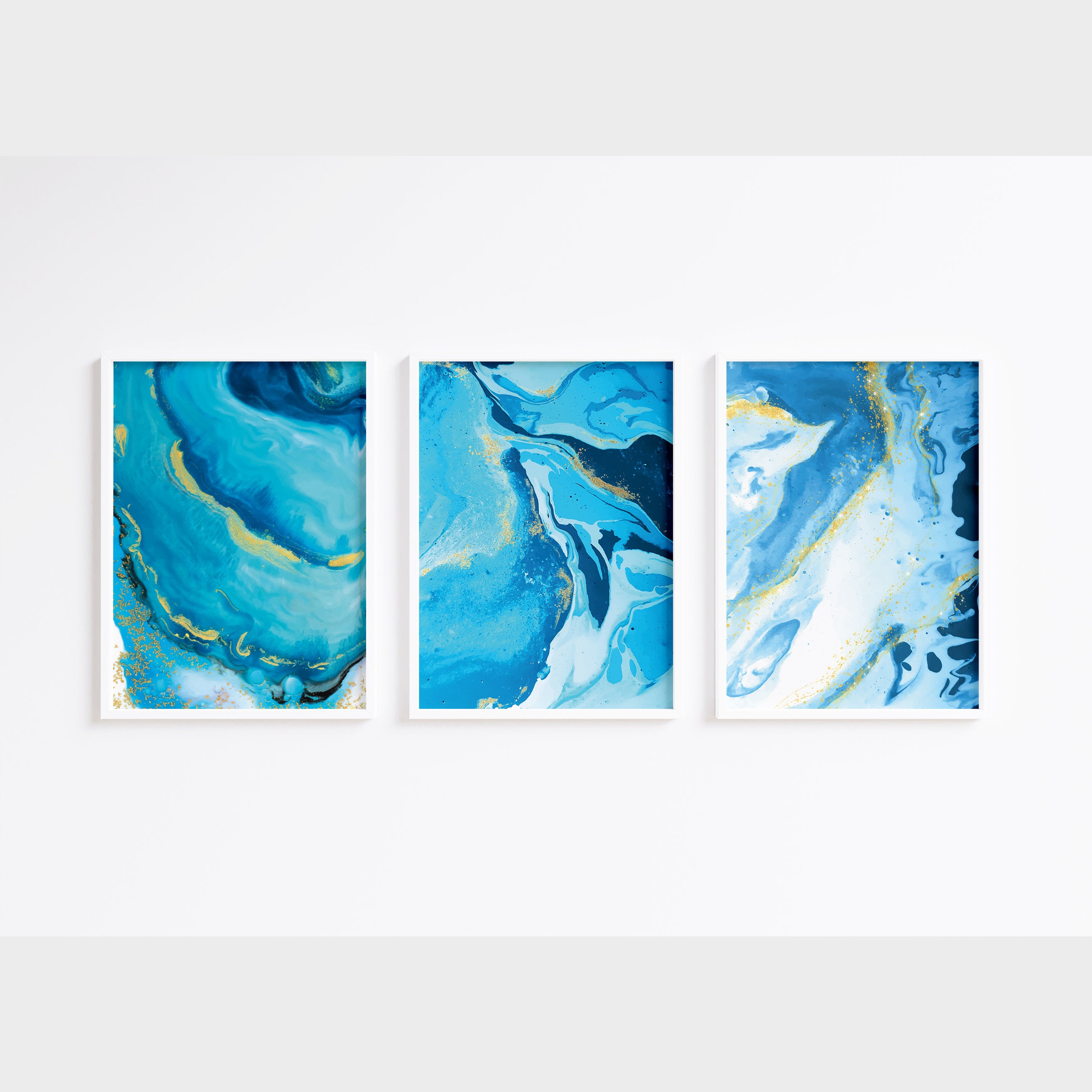 Set of 3 Blue & Gold Marble Prints Printable Abstract Wall Art Ready to ...