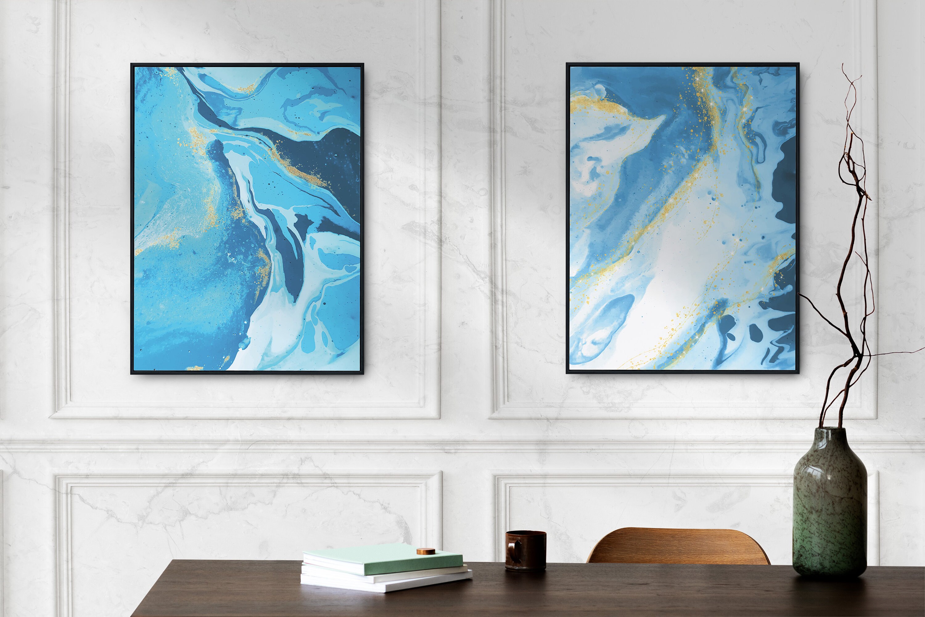 Set of 3 Blue & Gold Marble Prints Printable Abstract Wall Art Ready to ...