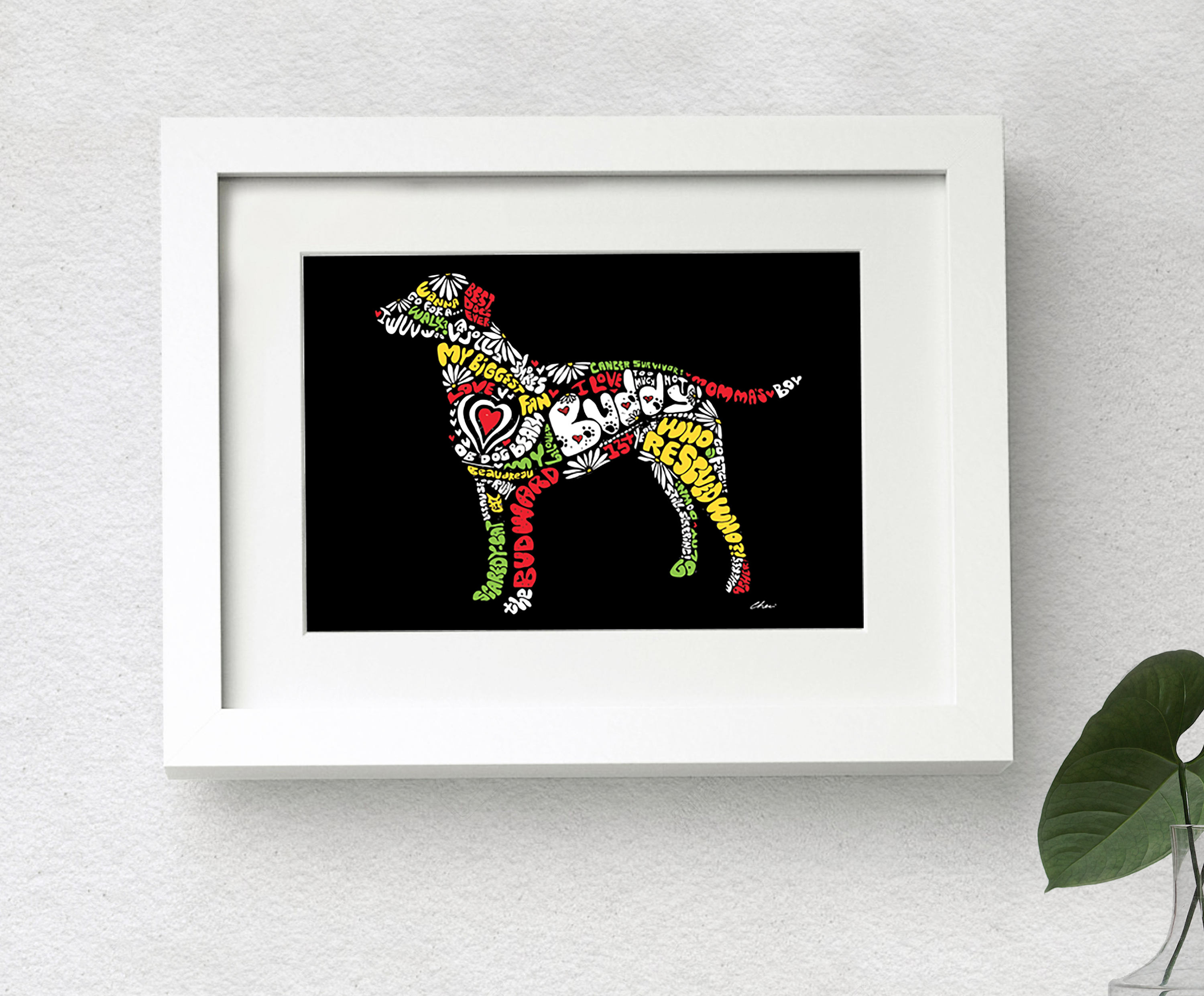 Custom Word Dog Portrait Using YOUR Words and Your Breed Color on Black ...