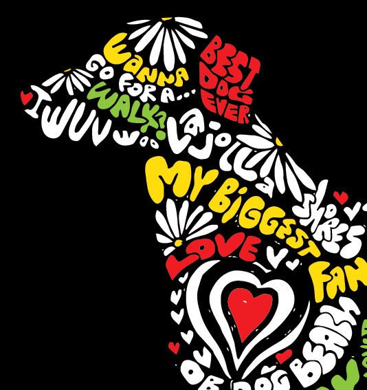 Custom Word Dog Portrait Using YOUR Words and Your Breed Color on Black ...