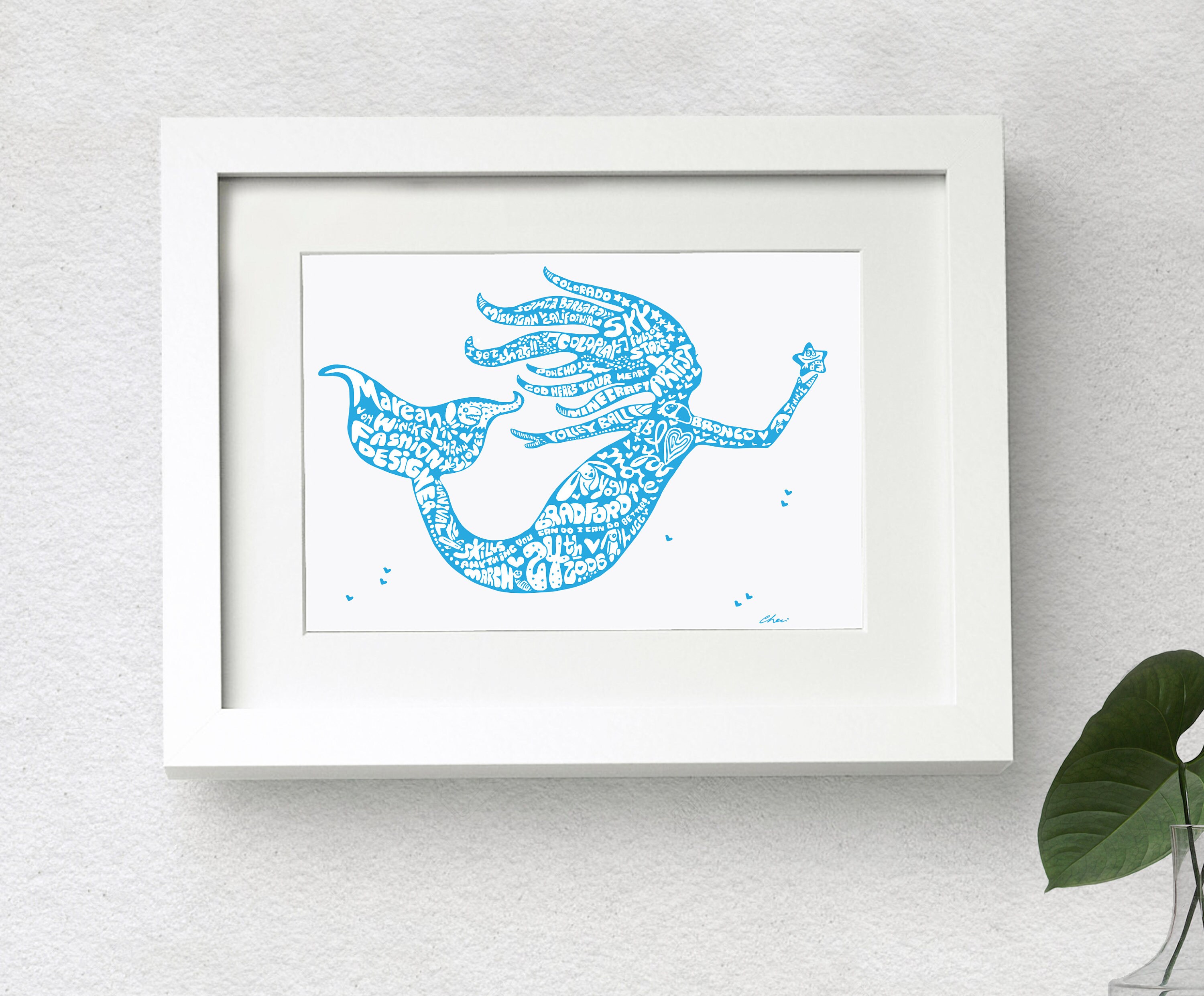 Custom Word Mermaid Portrait Using YOUR Words-blue - Etsy